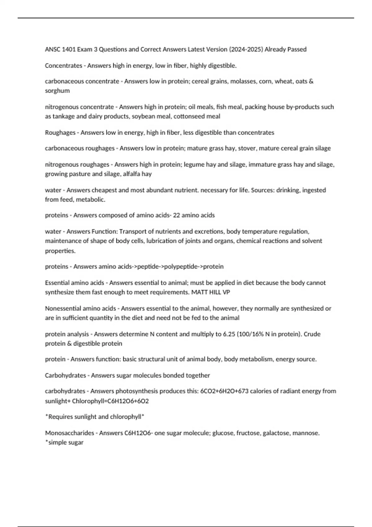 ANSC 1401 Exam 3 Questions and Correct Answers Latest Version ...