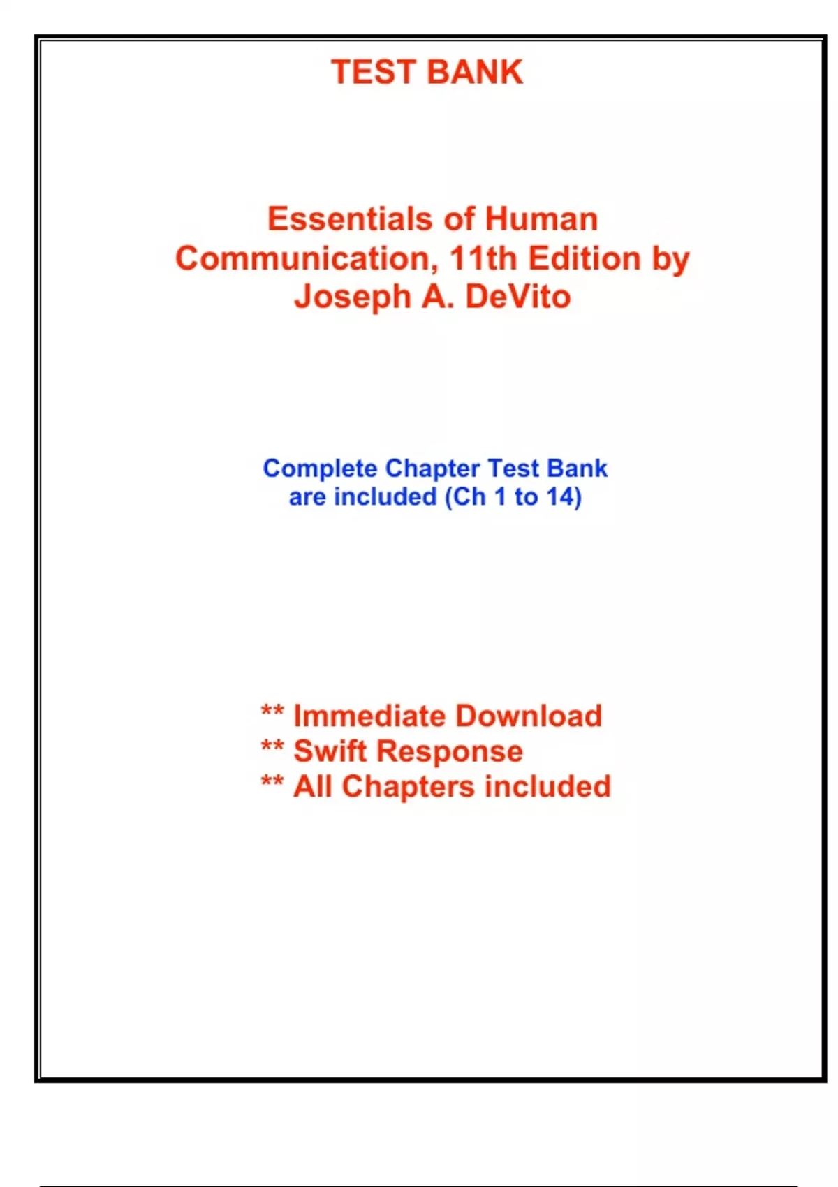 Test Bank for Essentials of Human Communication, 11th Edition by DeVito ...