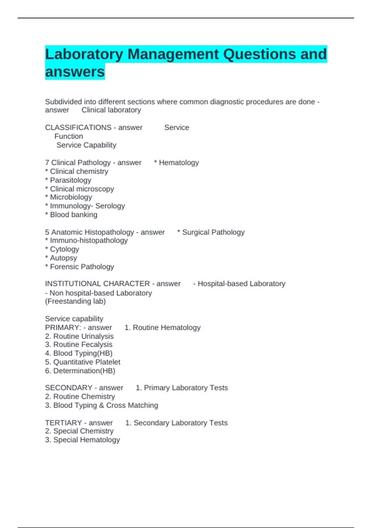 Laboratory Management Questions and answers - Laboratory management ...