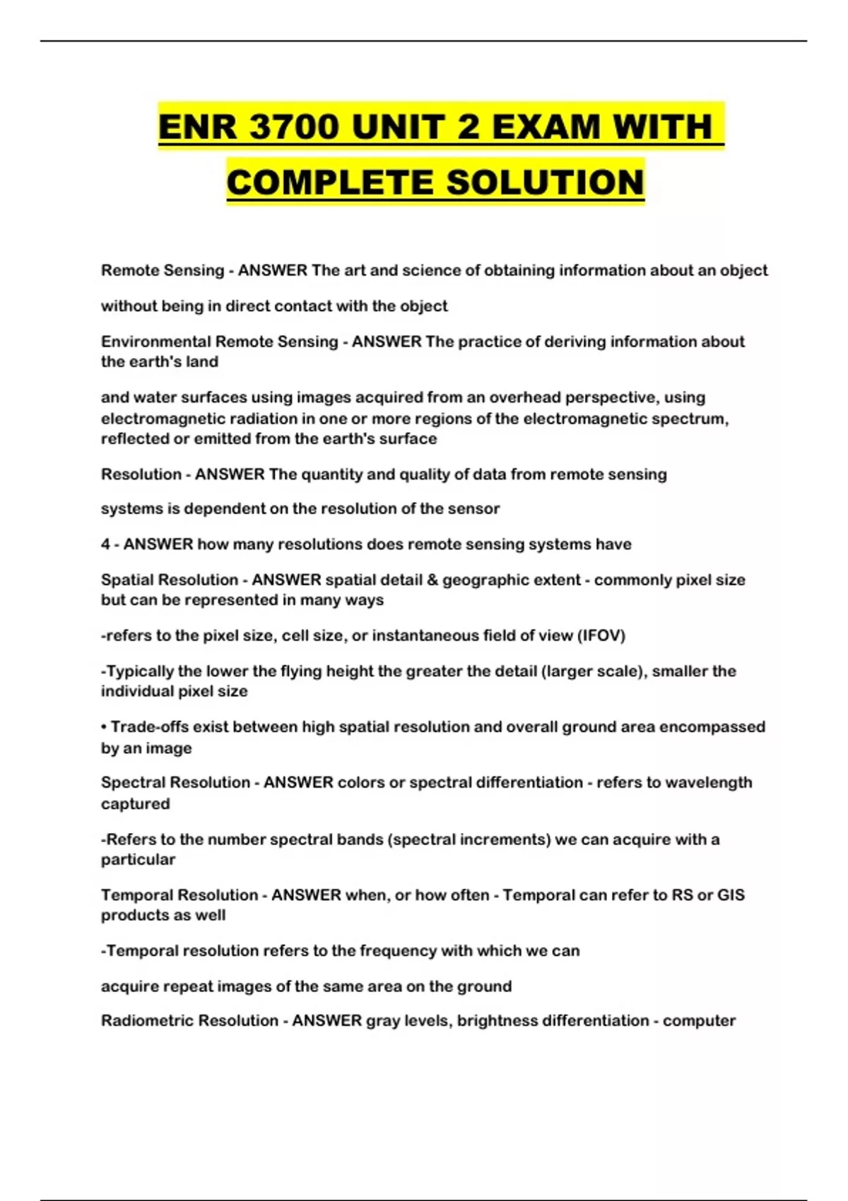 ENR 3700 UNIT 2 EXAM WITH COMPLETE SOLUTION - ENR 3700 - Stuvia US