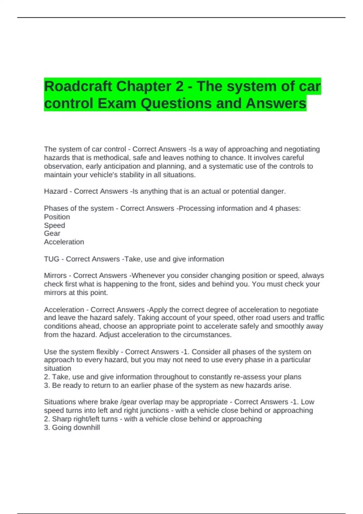 Roadcraft Chapter 2 - The system of car control Exam Questions and ...