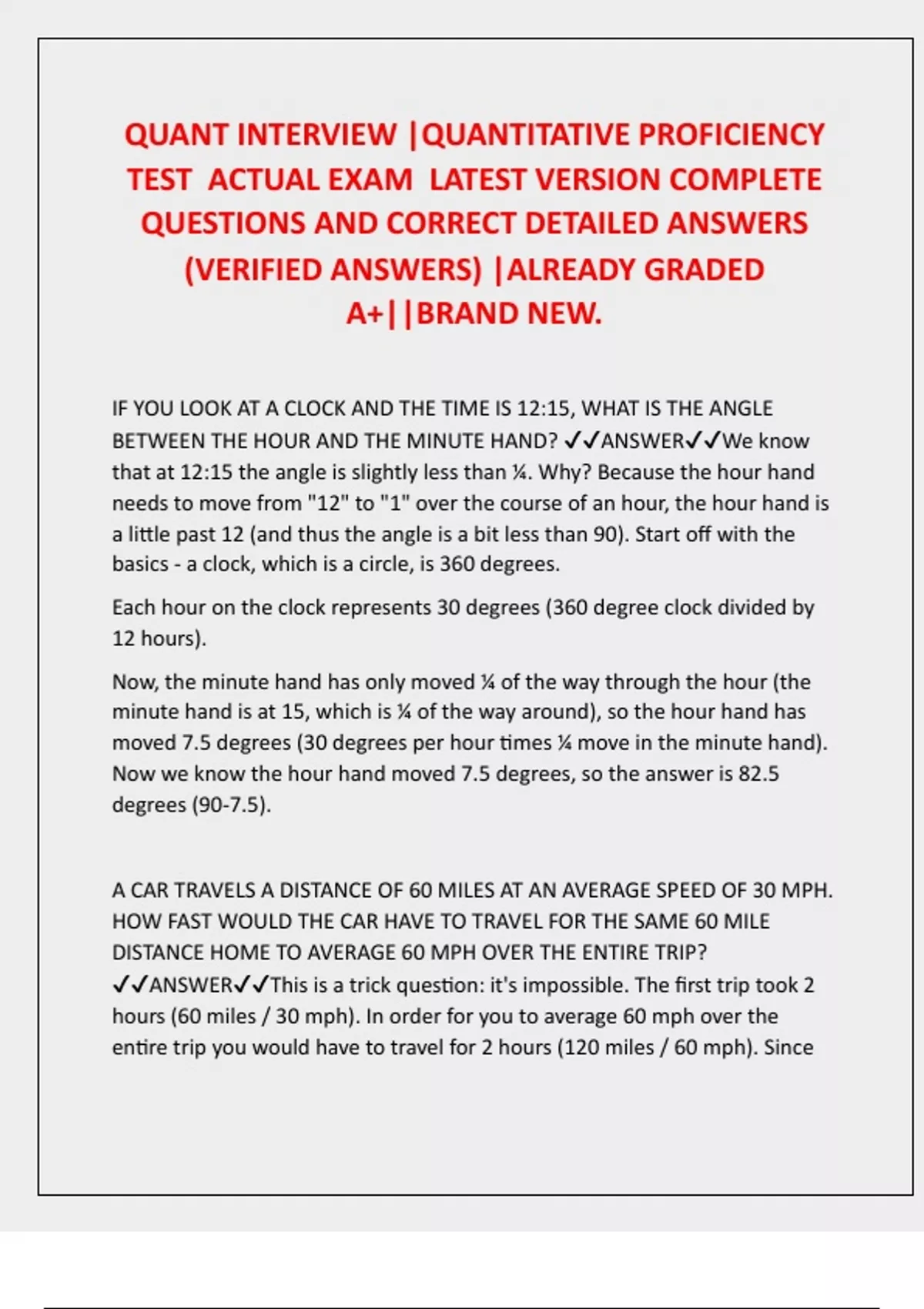 QUANT INTERVIEW |QUANTITATIVE PROFICIENCY TEST ACTUAL EXAM LATEST ...