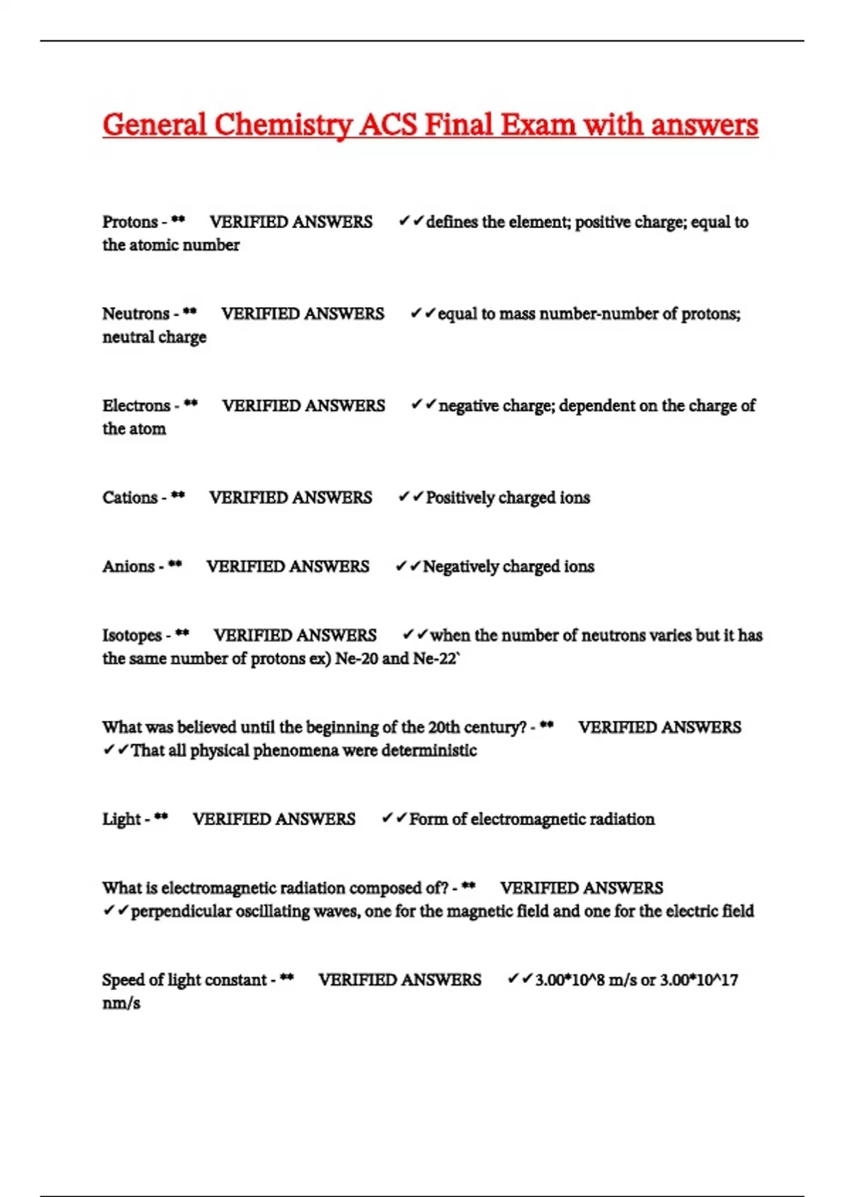 General Chemistry ACS Final Exam with answers - General Chemistry ACS ...