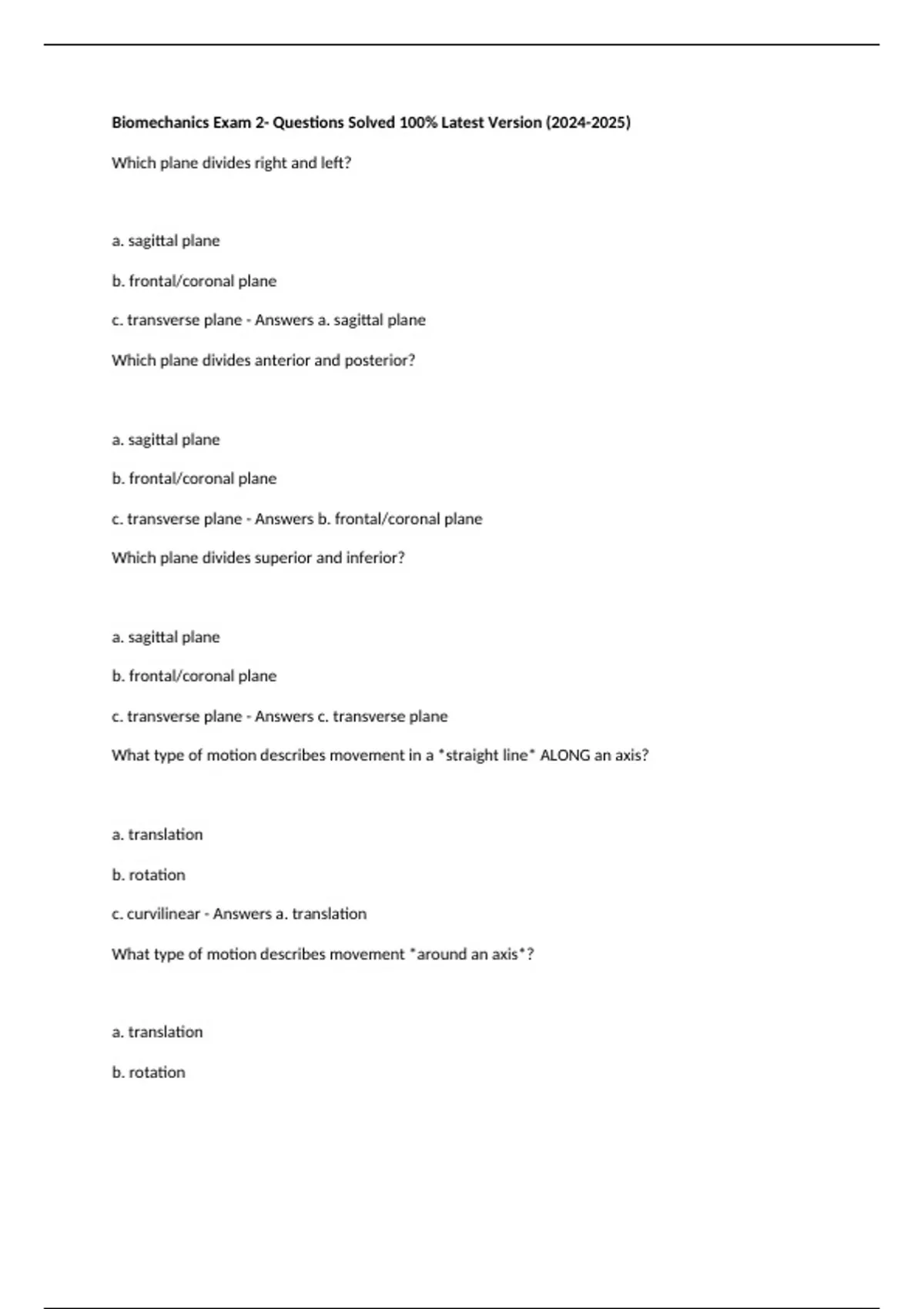 Biomechanics Exam 2- Questions Solved 100% Latest Version ...