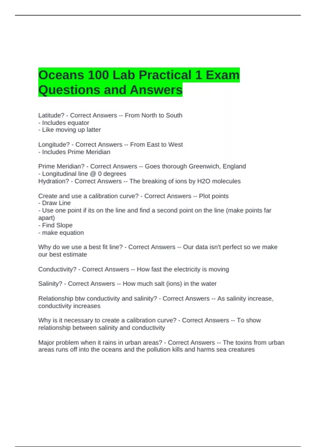 Oceans 100 Lab Practical 1 Exam Questions and Answers - Oceans 100 ...