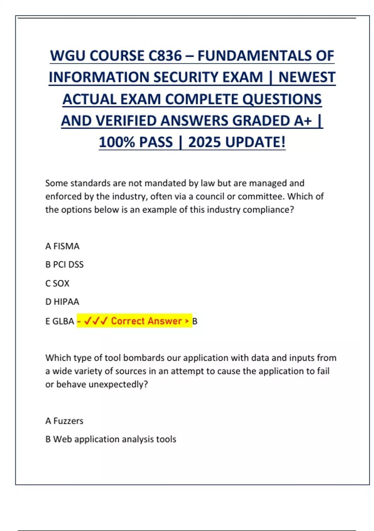 Wgu Course C836 Fundamentals Of Information Security Exam Newest