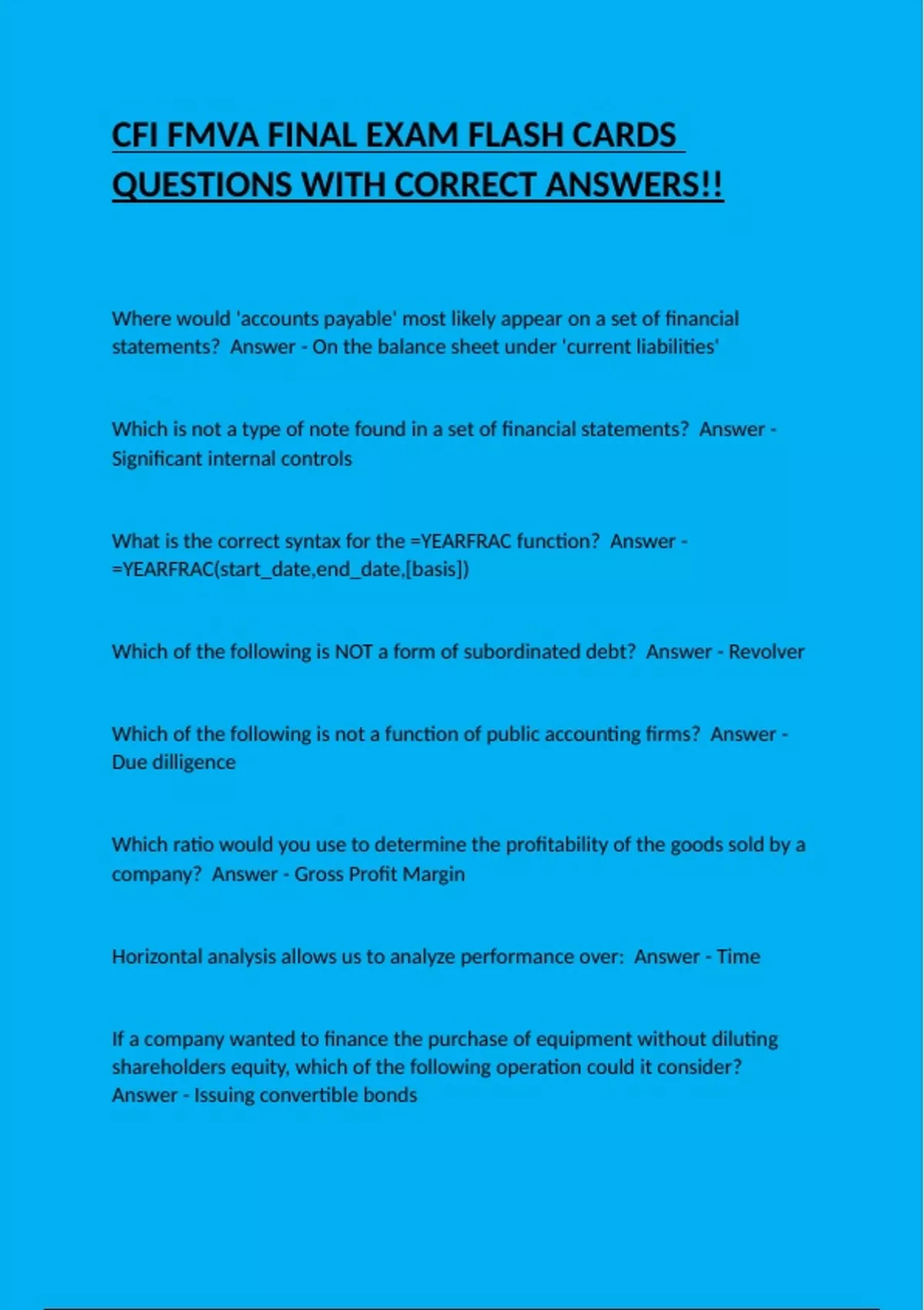 CFI FMVA FINAL EXAM FLASH CARDS QUESTIONS WITH CORRECT ANSWERS!! - CFI ...