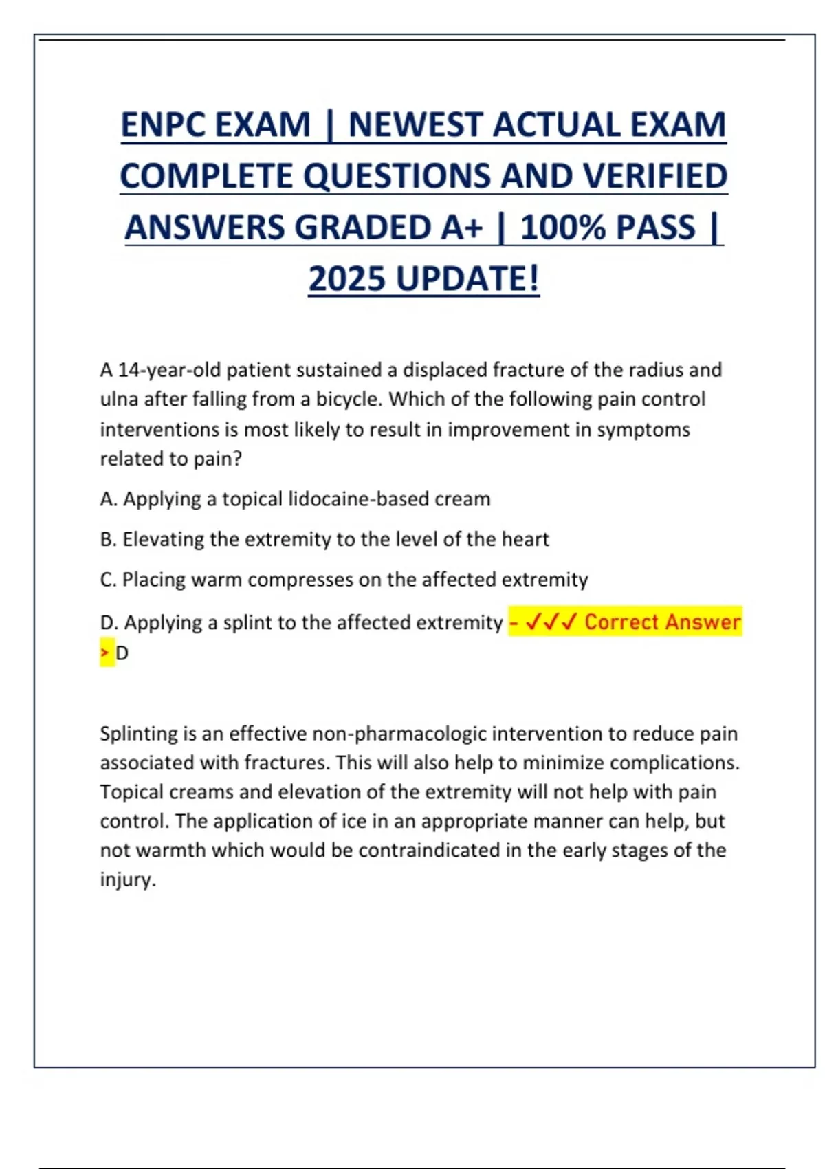 ENPC EXAM | NEWEST ACTUAL EXAM COMPLETE QUESTIONS AND VERIFIED ANSWERS ...