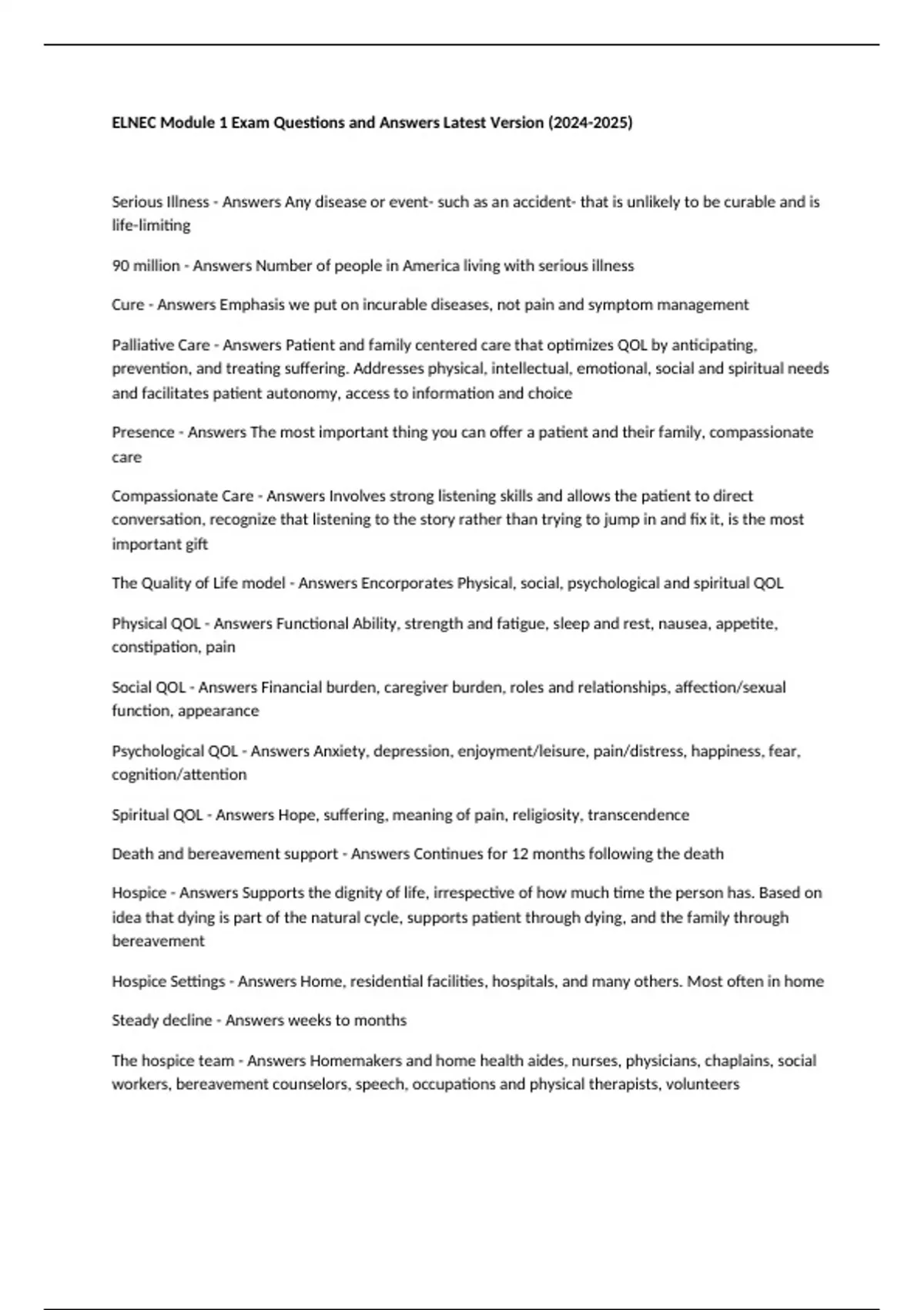 ELNEC Module 1 Exam Questions and Answers Latest Version () - ELNEC ...