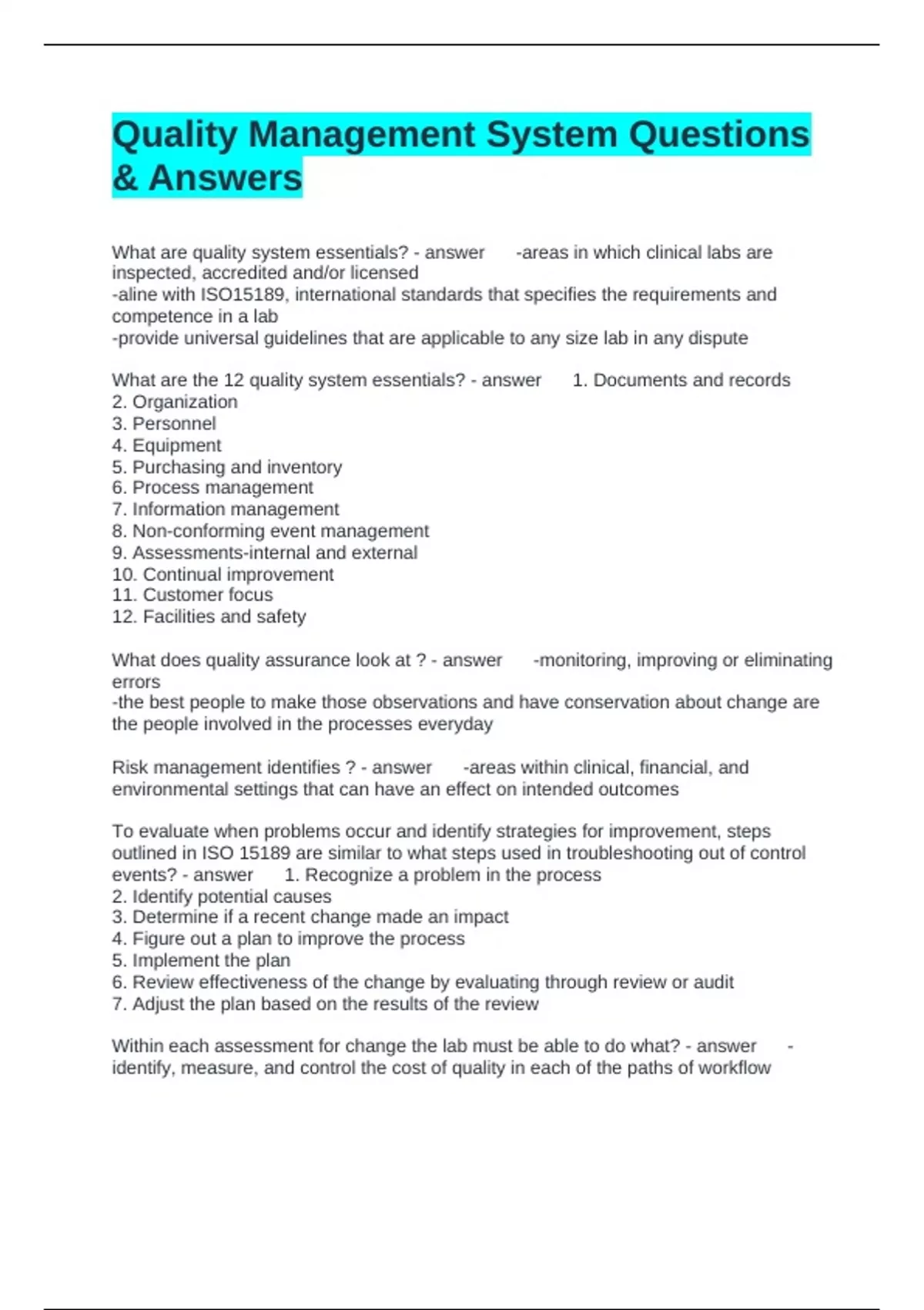 Quality Management System Questions & Answers - Laboratory management ...