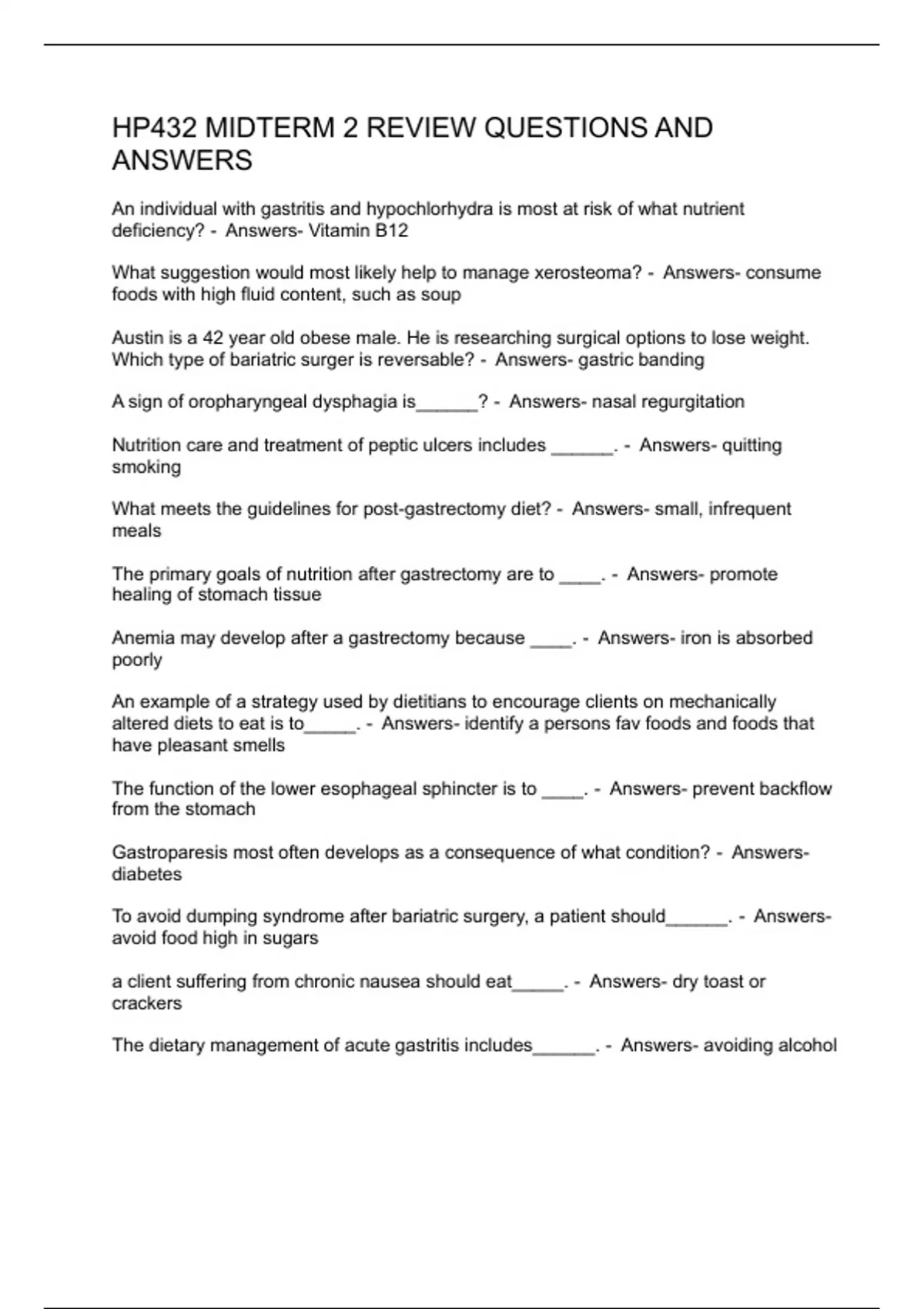 HP432 MIDTERM 2 REVIEW QUESTIONS AND ANSWERS - HP432 - Stuvia US