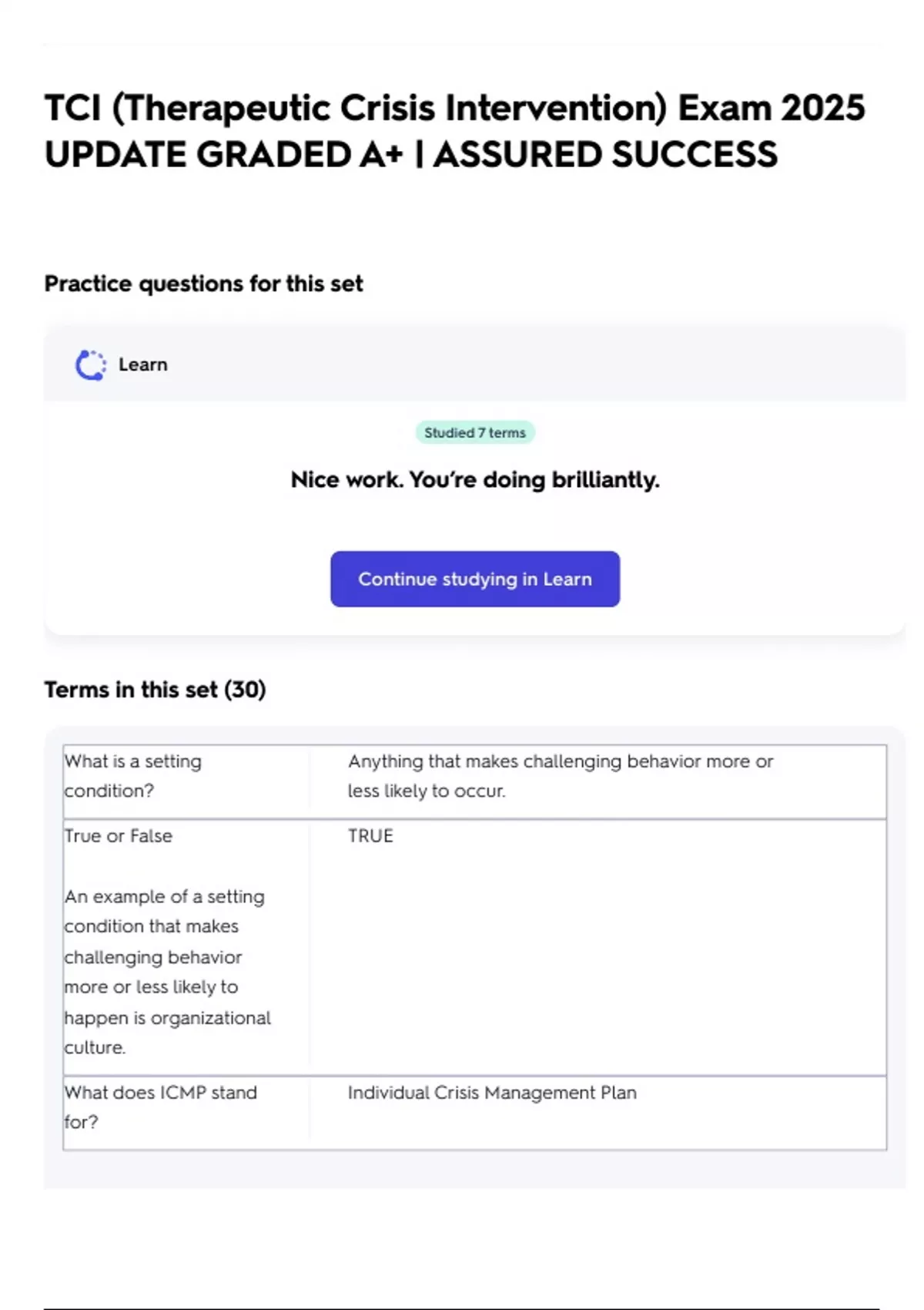 TCI (Therapeutic Crisis Intervention) Exam 2025 UPDATE GRADED A+ ...
