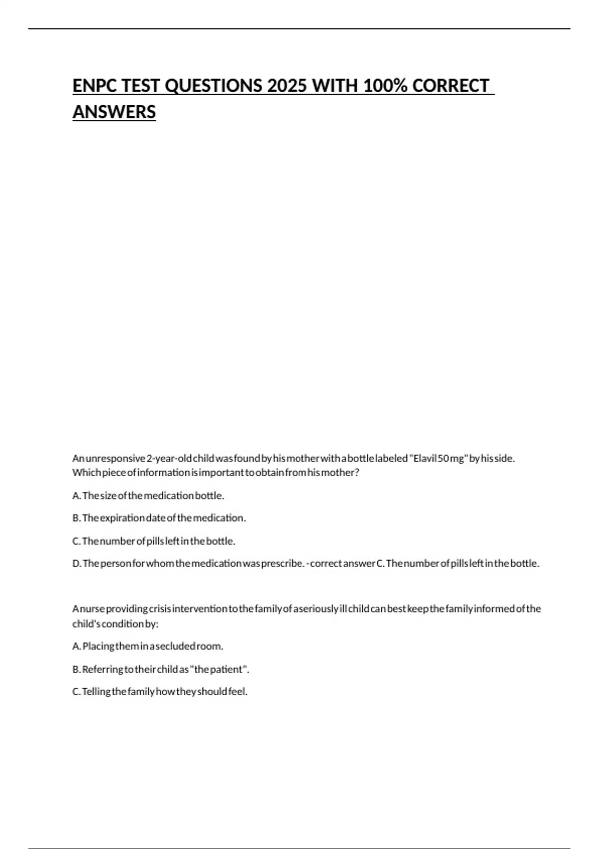 ENPC TEST QUESTIONS 2025 WITH 100- CORRECT ANSWERS. - ENPC - Stuvia FR