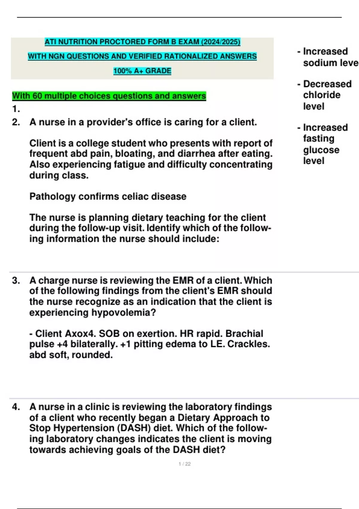 ATI NUTRITION PROCTORED FORM B EXAM (2024/2025) WITH NGN QUESTIONS AND ...