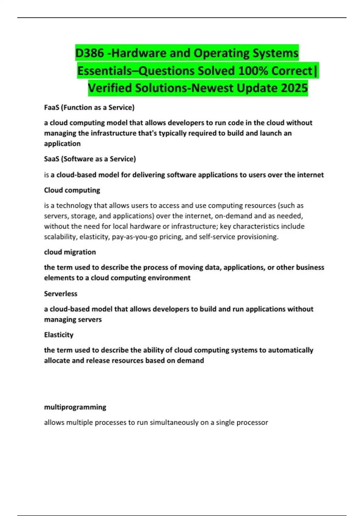 D386 -Hardware and Operating Systems Essentials–Questions Solved 100% ...