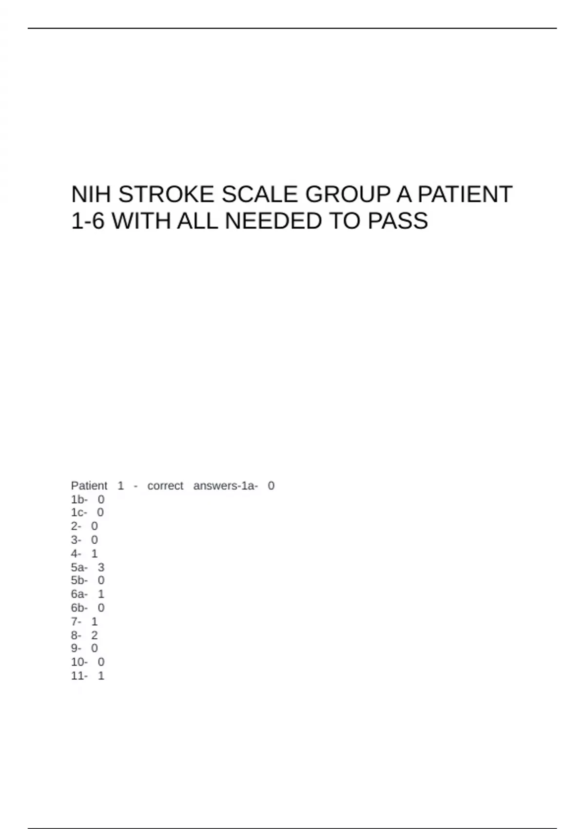 NIH Stroke Scale Group A Patient 1-6 - NIH Stroke Scale Group A Patient ...