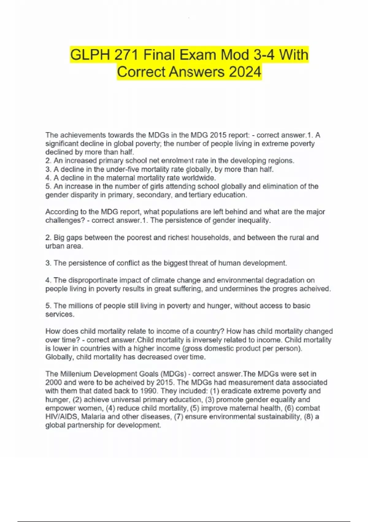 GLPH 271 Final Exam Mod 3-4 With Correct Answers 2024 - GLPH 271 - Stuvia US