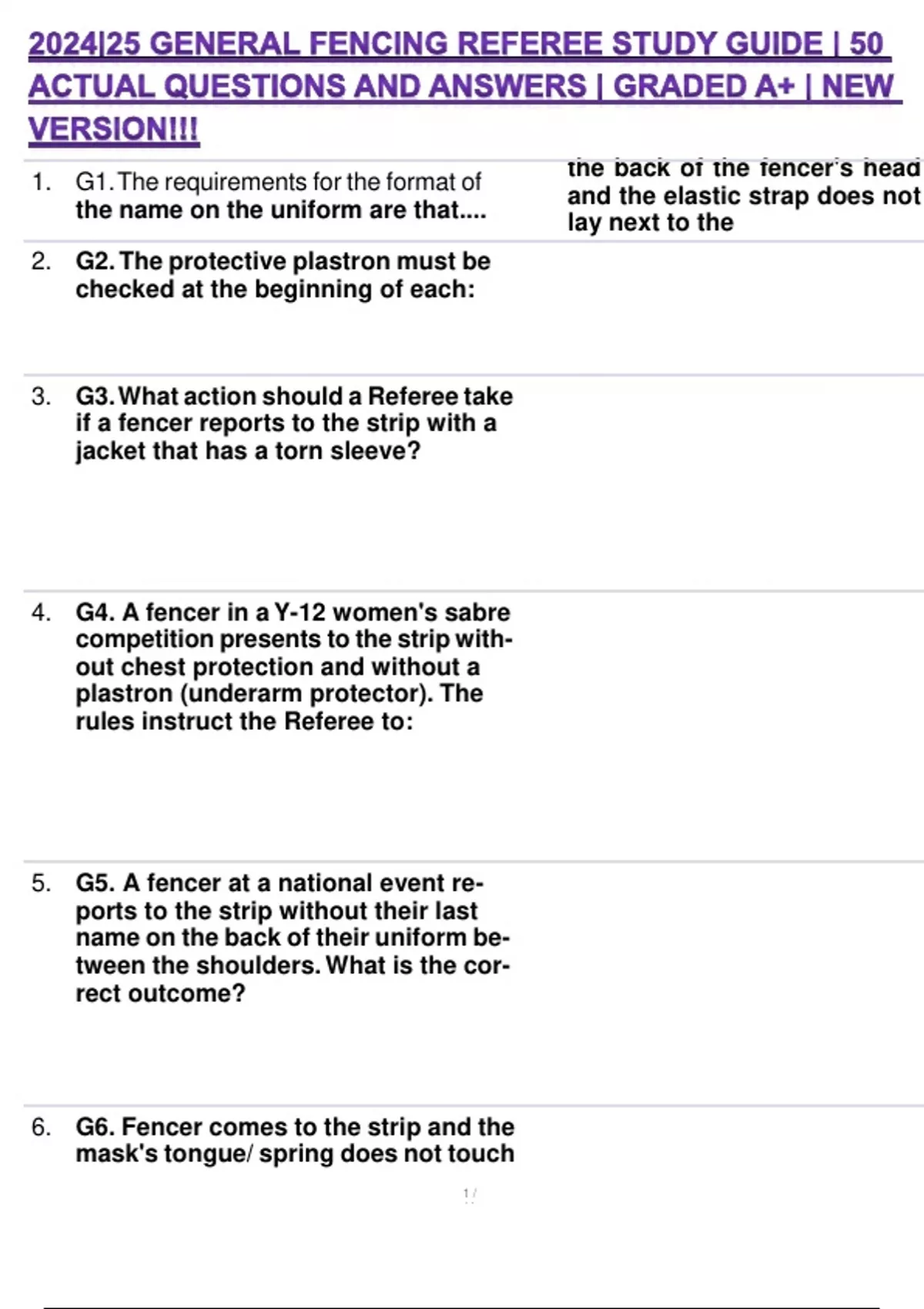 BUNDLE FOR 2024|25 | FENCING REFEREE GENERAL RULE TEST EXAM | QUESTIONS ...