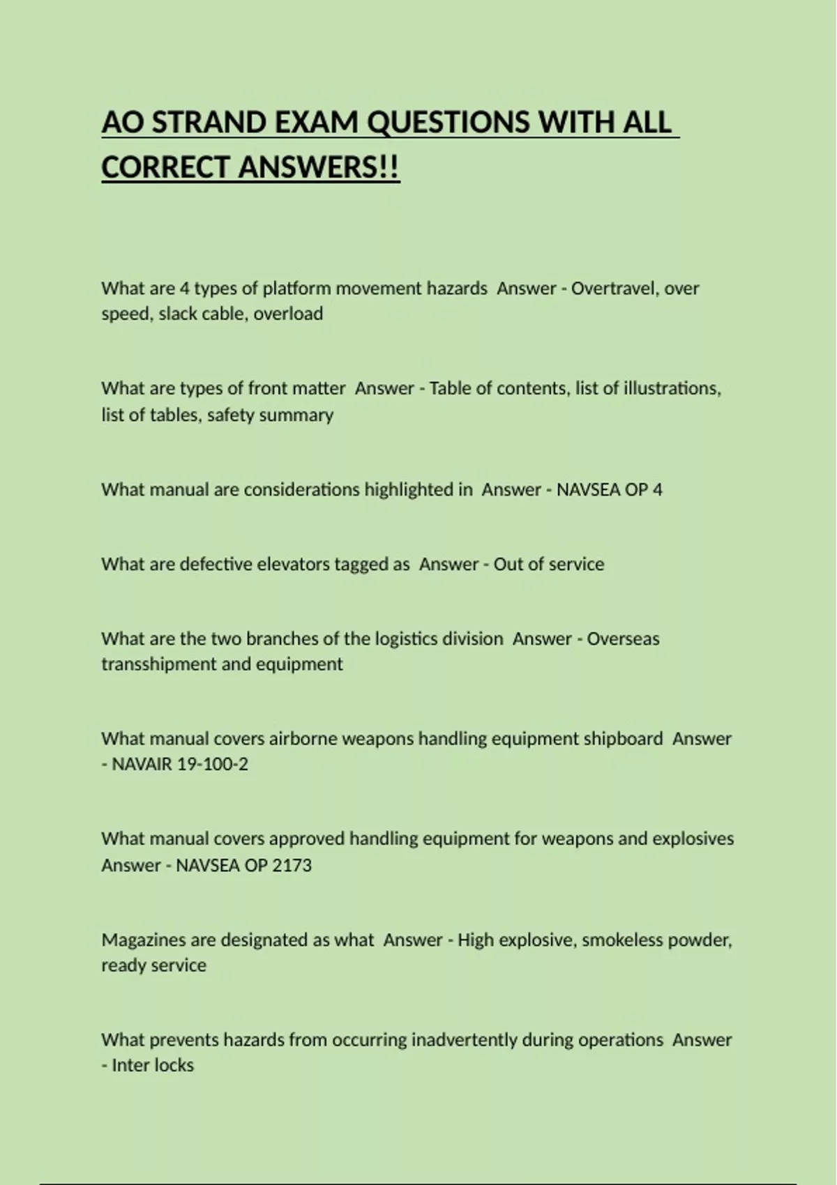AO STRAND EXAM QUESTIONS WITH ALL CORRECT ANSWERS!! - AO STRAND - Stuvia US