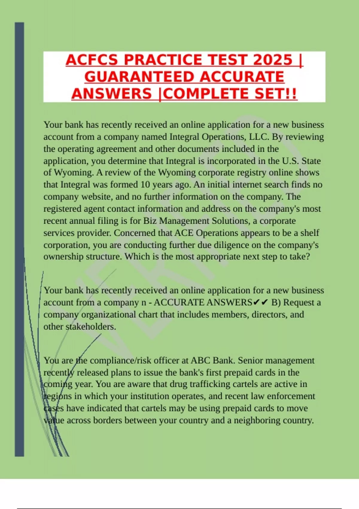 ACFCS PRACTICE TEST 2025 |GUARANTEED ACCURATE ANSWERS |COMPLETE SET ...