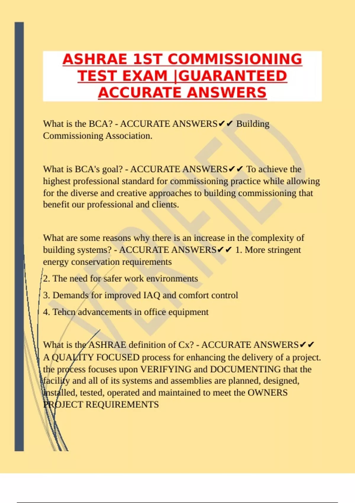ASHRAE 1ST COMMISSIONING TEST EXAM |GUARANTEED ACCURATE ANSWERS ...