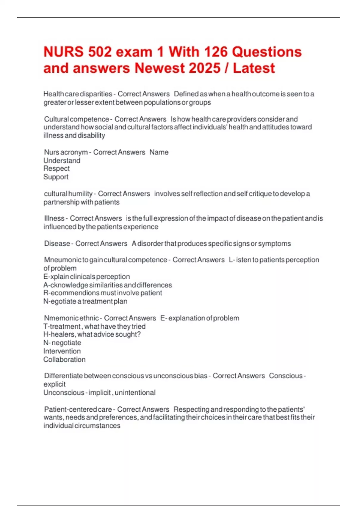NURS 502 exam 1 With 126 Questions and answers Newest 2025 / Latest ...