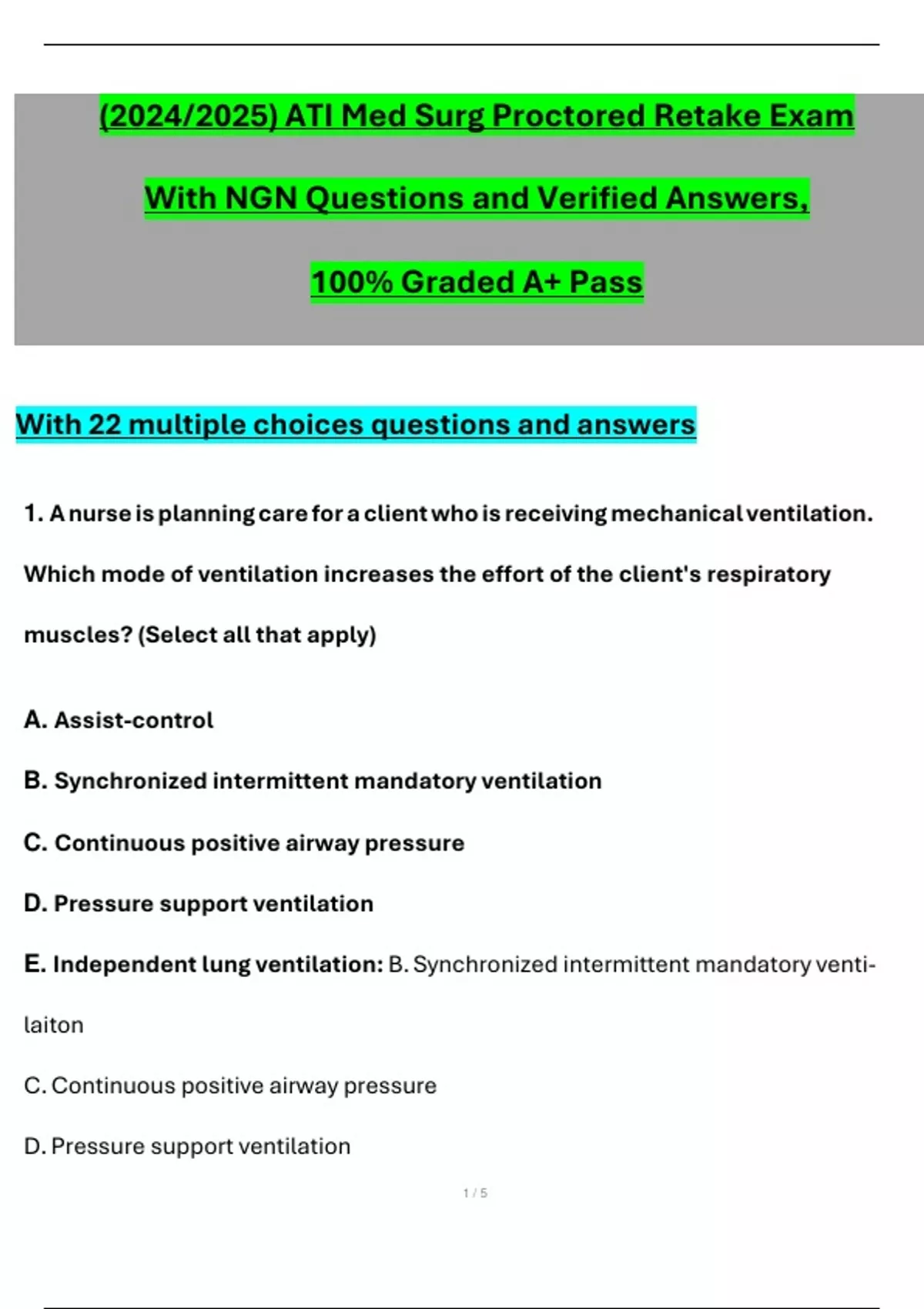 (2024/2025) ATI Med Surg Proctored Retake Exam With NGN Questions and ...