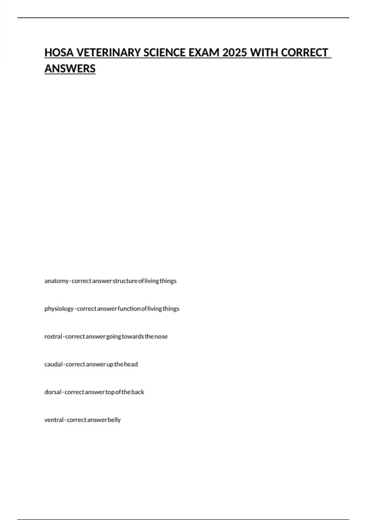 HOSA VETERINARY SCIENCE EXAM 2025 WITH CORRECT ANSWERS - VETERINARY ...