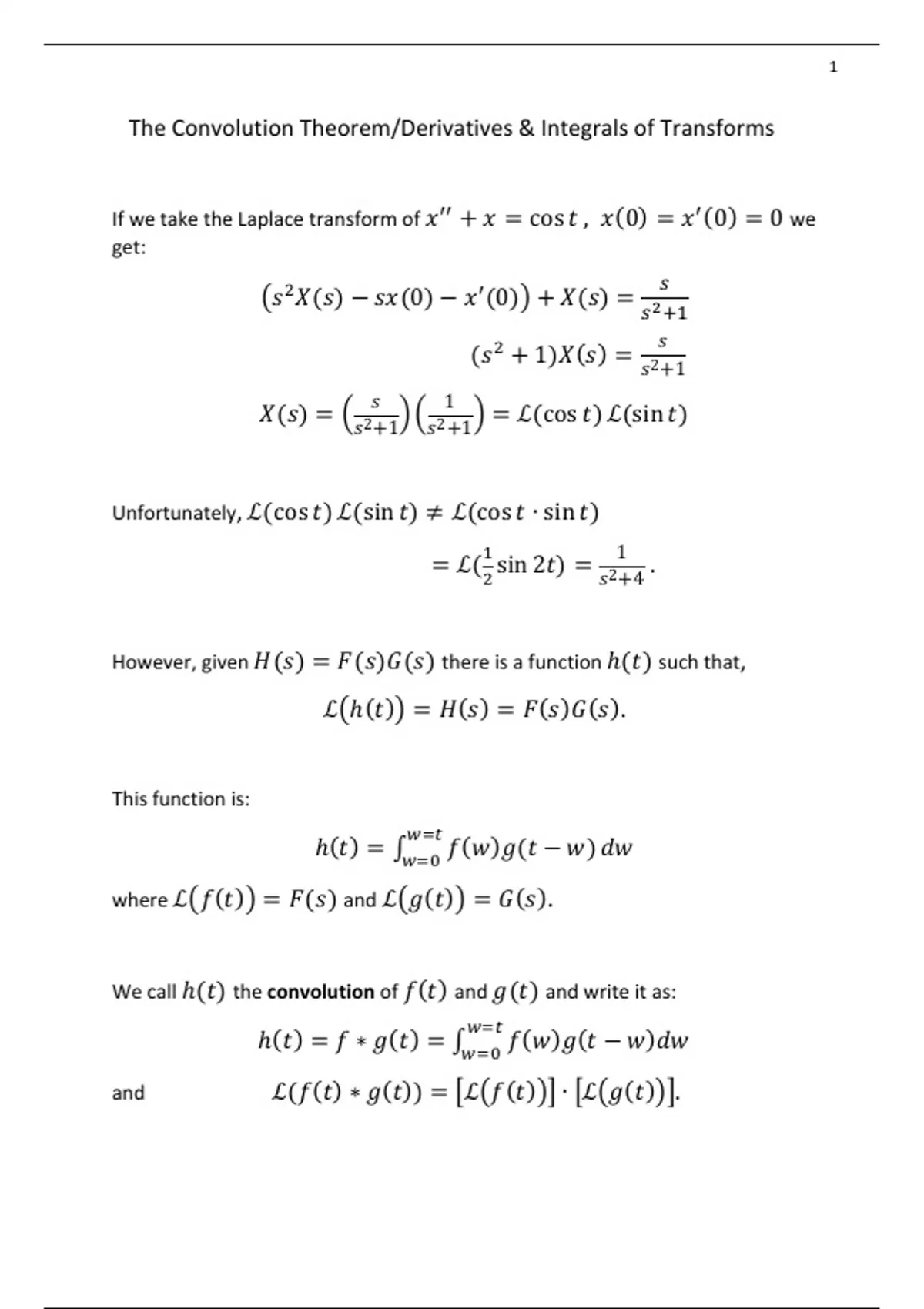 Differential Equations The Convolution Theorem Derivatives and ...