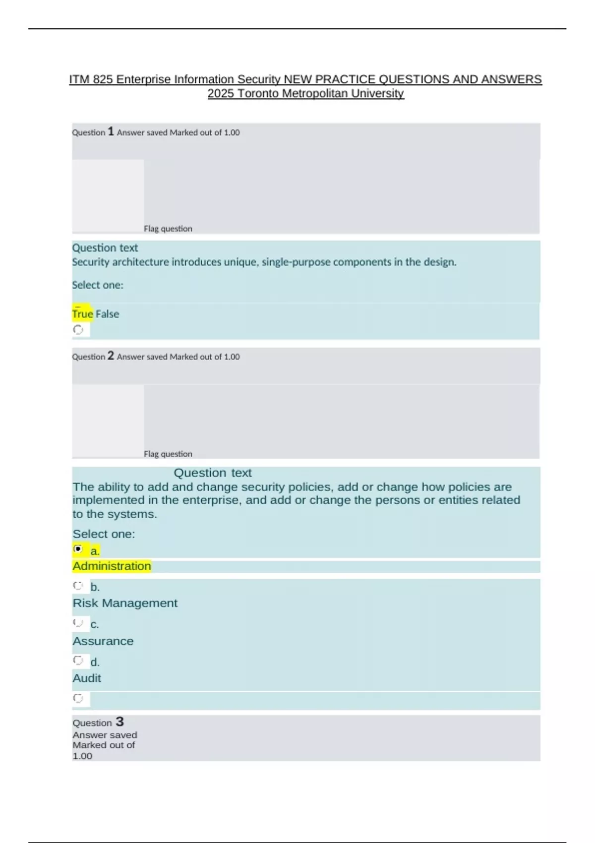 ITM 825 Enterprise Information Security NEW PRACTICE QUESTIONS AND ...