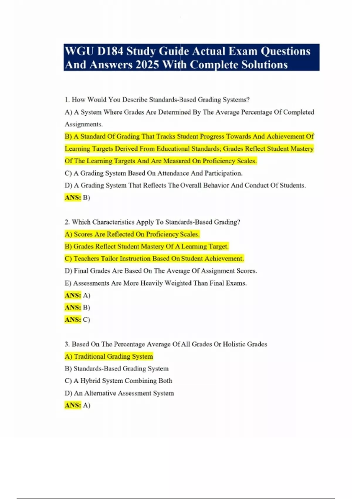 WGU D184 Study Guide Actual Exam Questions And Answers 2025 With ...