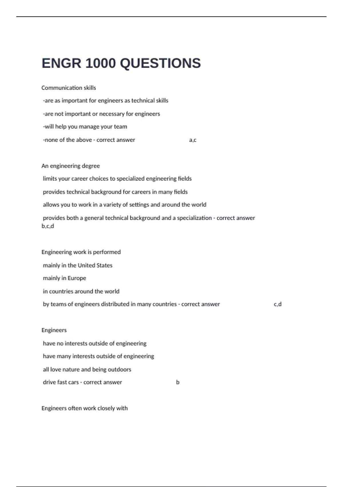 ENGR 1000 QUESTIONS WITH CORRECT DETAILED ANSWERS GUARANTEED PASS ...