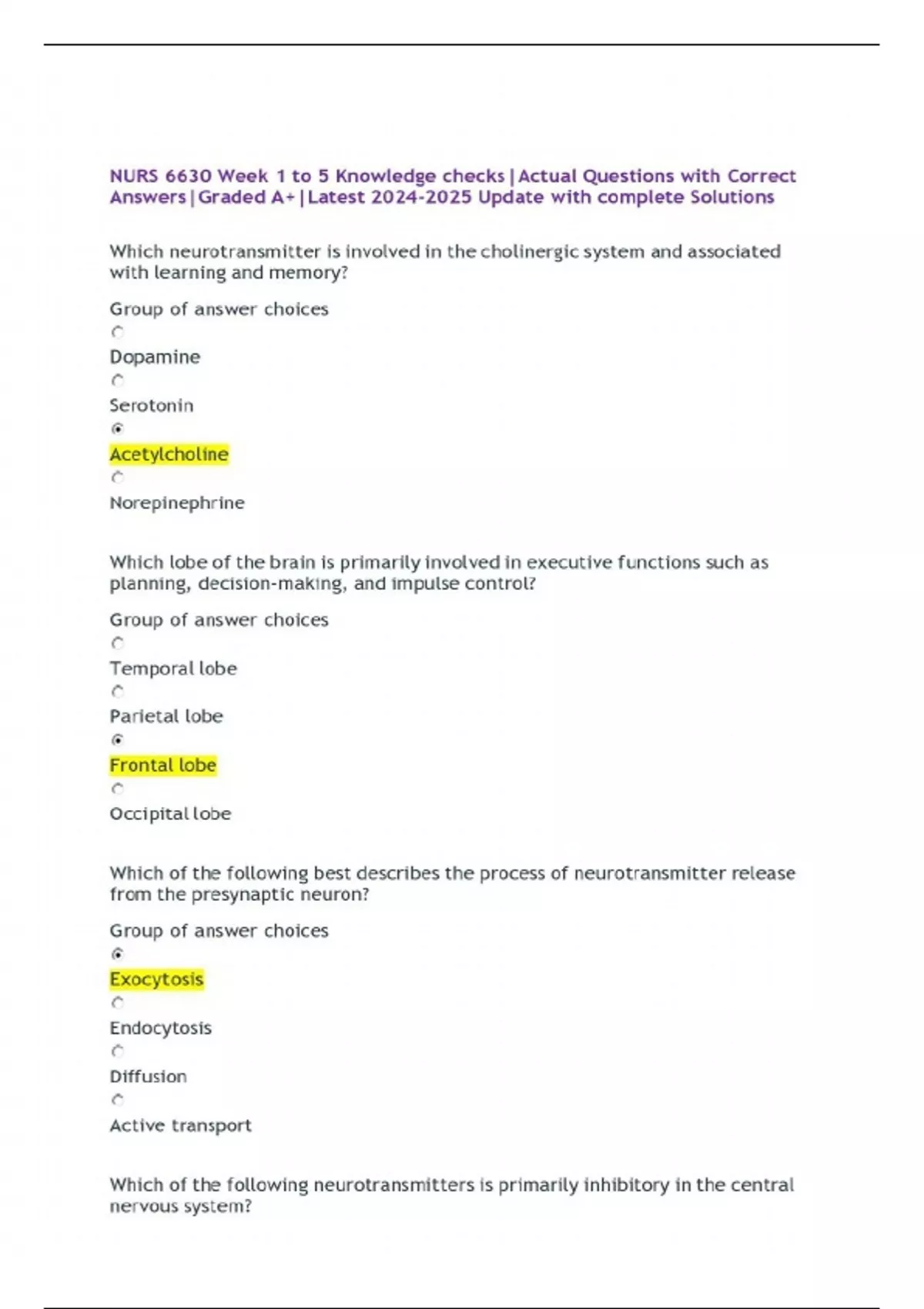 NURS 6630 Week 1 to 5 Knowledge checks|Actual Questions with Correct ...