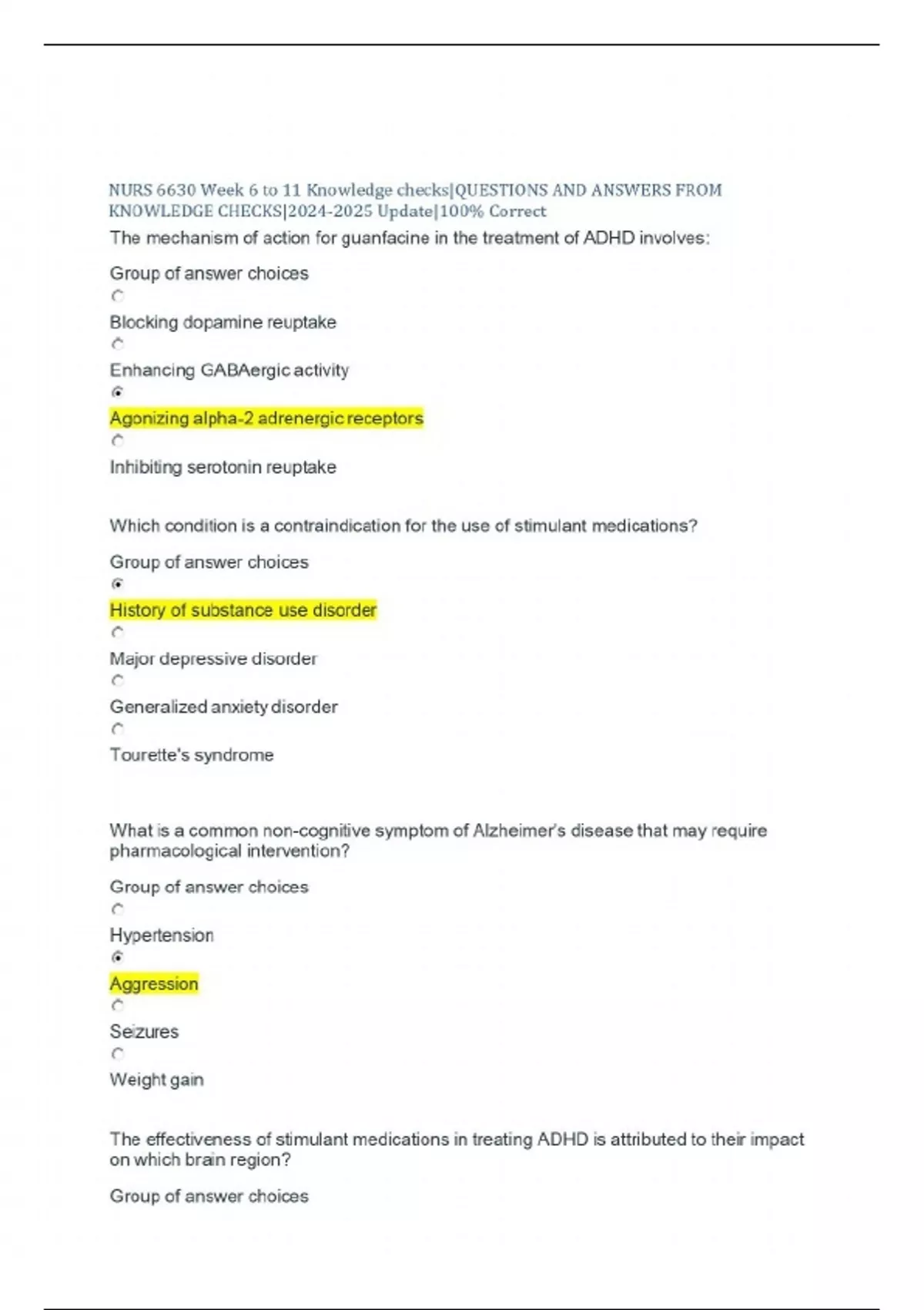 NURS 6630 Week 6 to 11 Knowledge checks|QUESTIONS AND ANSWERS FROM ...