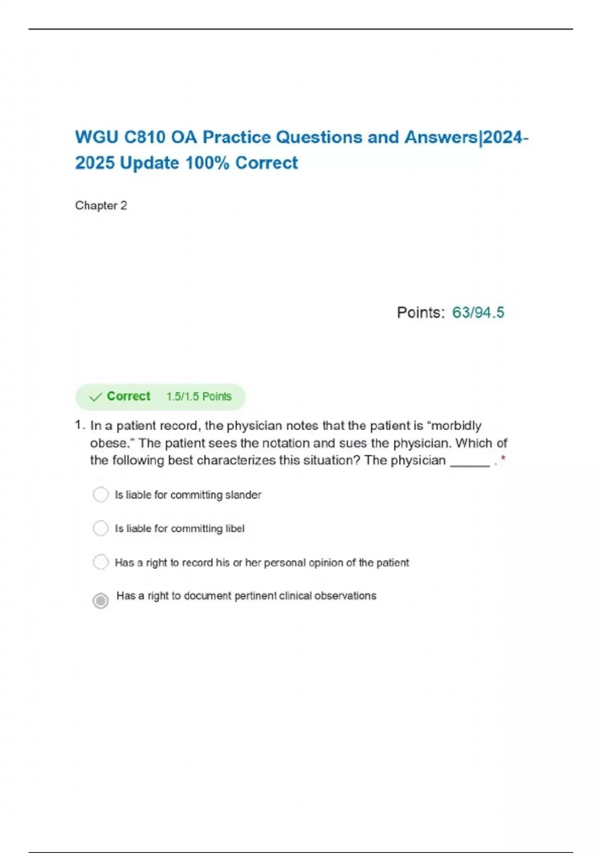 WGU C810 OA Practice Questions and Answers| Update 100% Correct - C810 ...