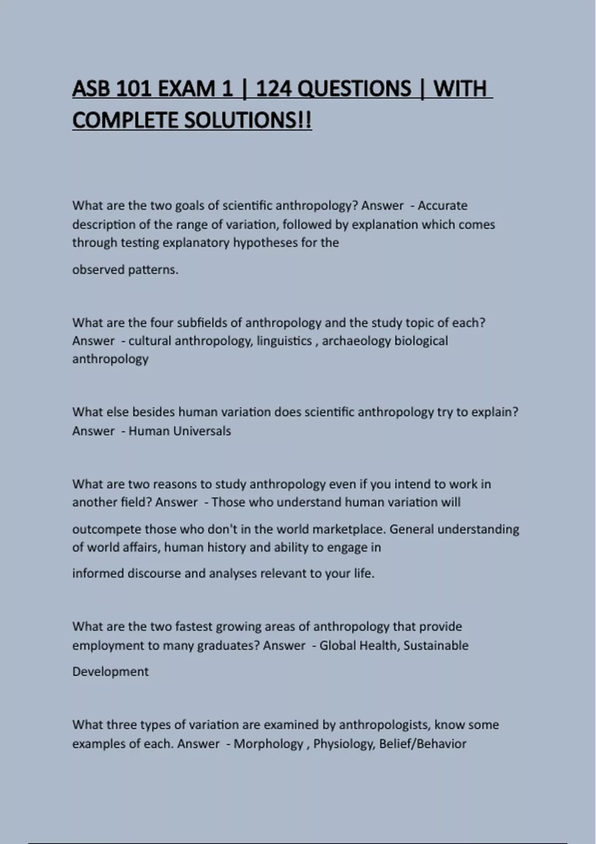 ASB 101 EXAM 1 | 124 QUESTIONS | WITH COMPLETE SOLUTIONS!! - ASB 101 ...