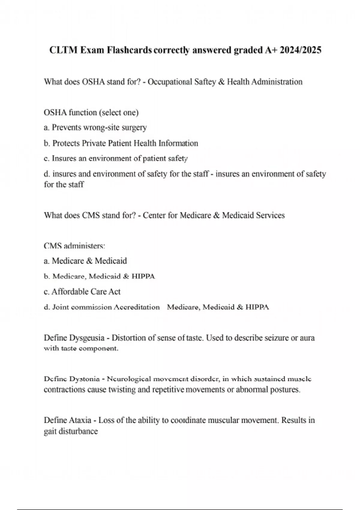 CLTM Exam Flashcards correctly answered graded A+ 2024/2025 - Cltm ...