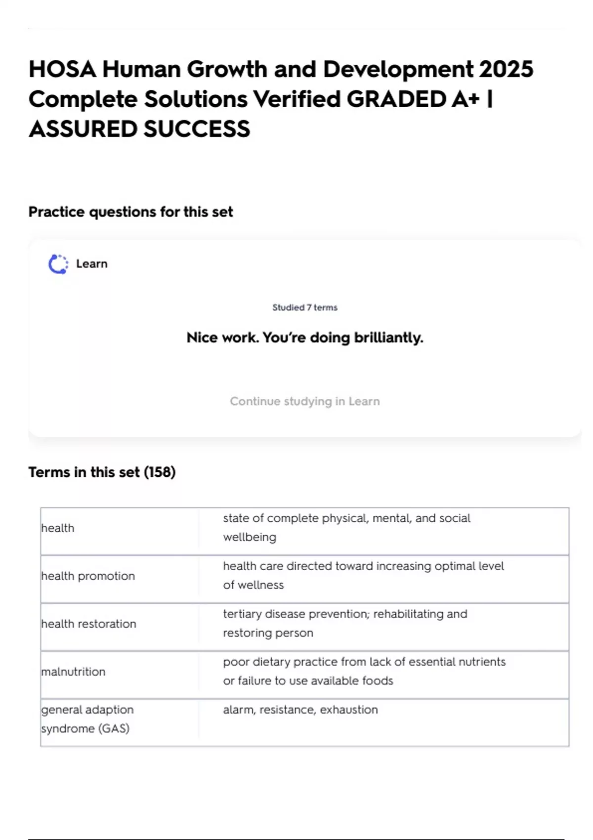 HOSA Human Growth and Development 2025 Complete Solutions Verified ...