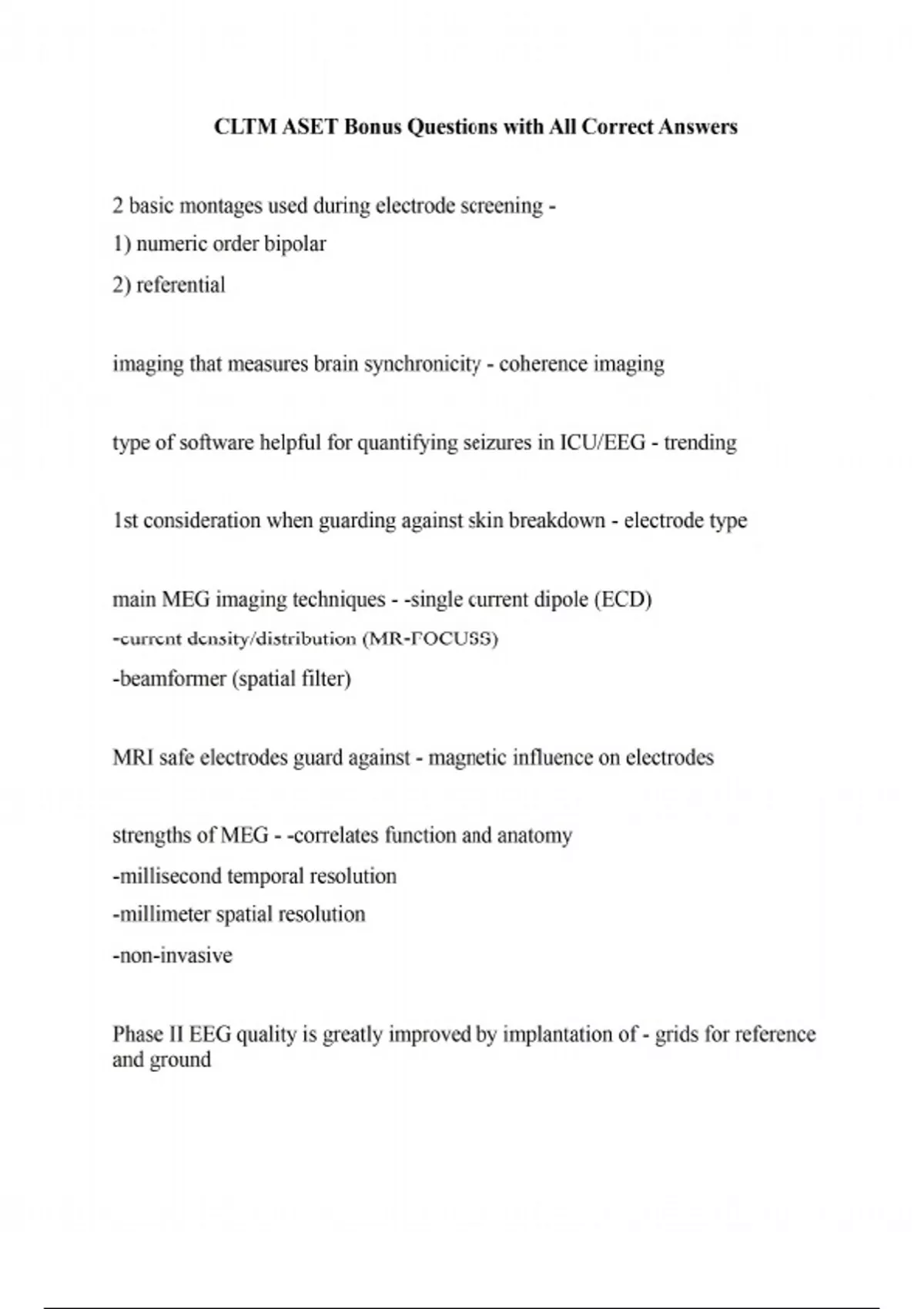 CLTM ASET Bonus Questions with All Correct Answers - Cltm - Stuvia US