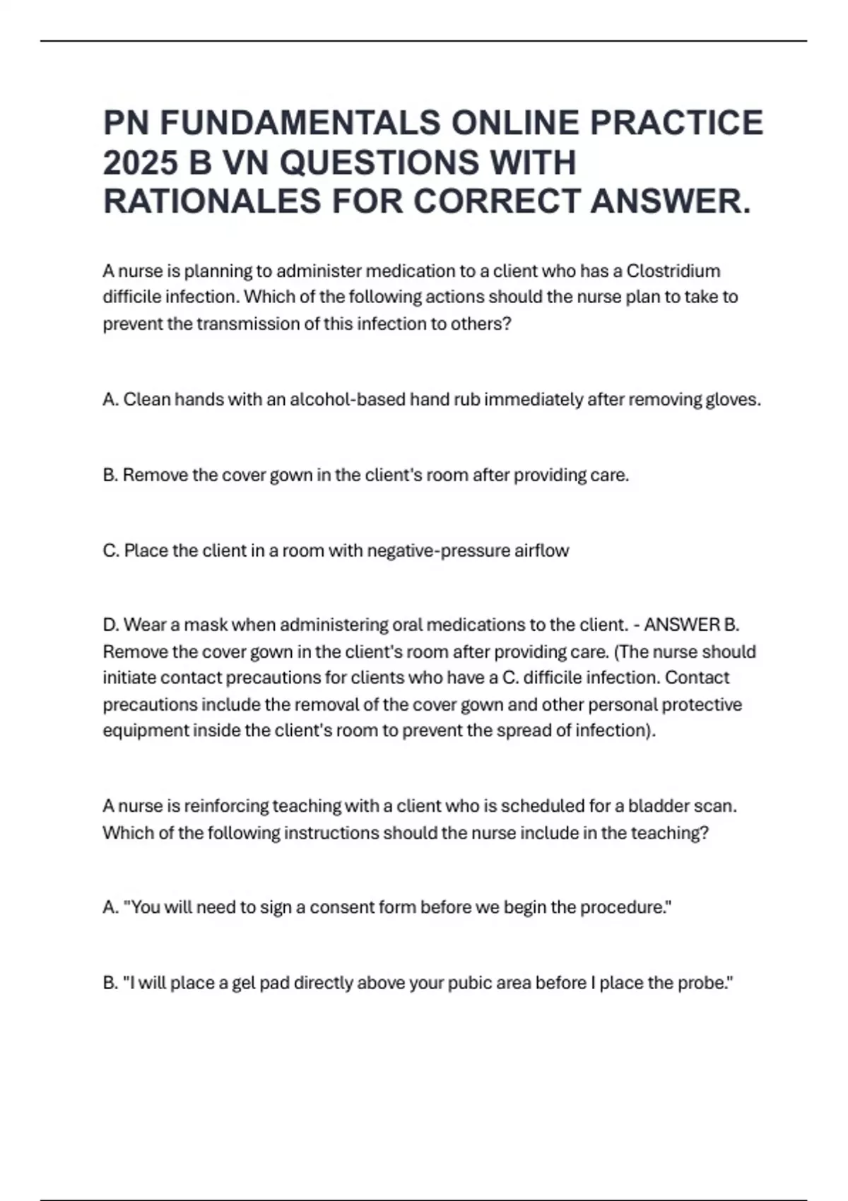 PN FUNDAMENTALS ONLINE PRACTICE 2025 B VN QUESTIONS WITH RATIONALES FOR ...