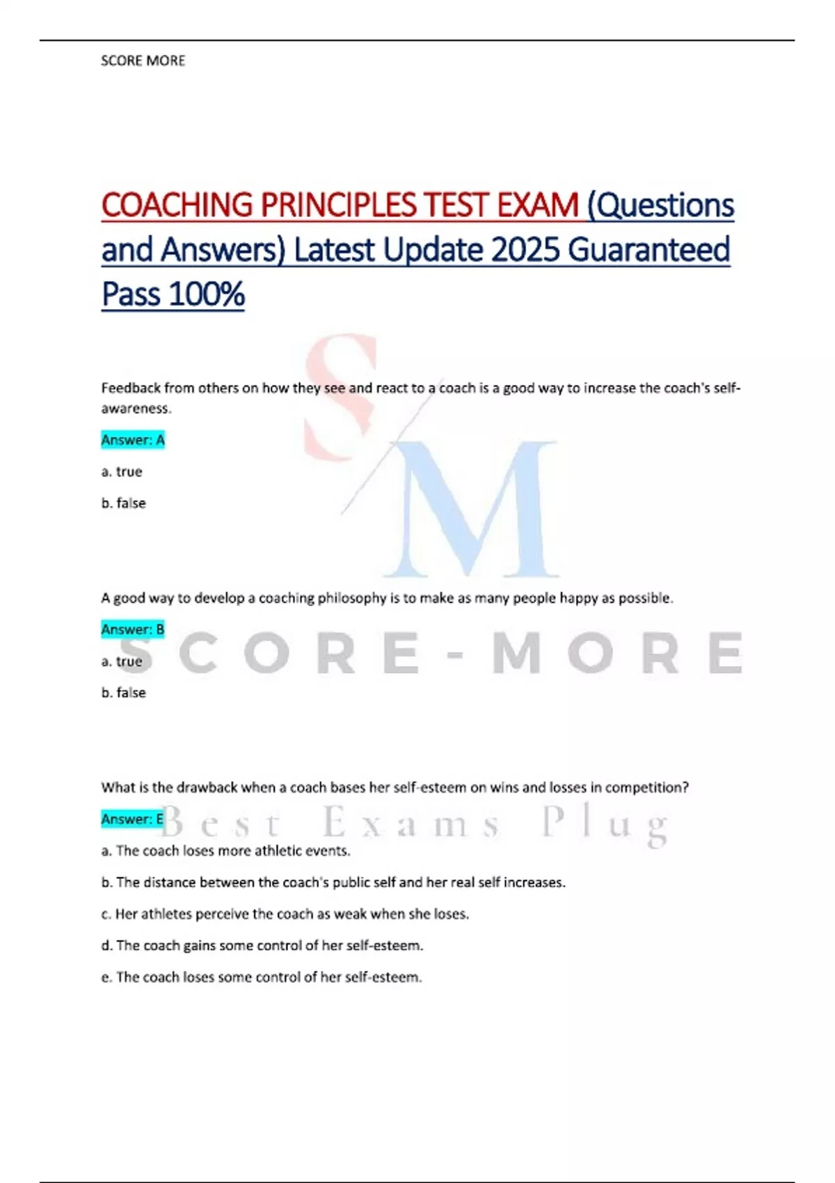 COACHING PRINCIPLES TEST EXAM (Questions and Answers) Latest Update ...