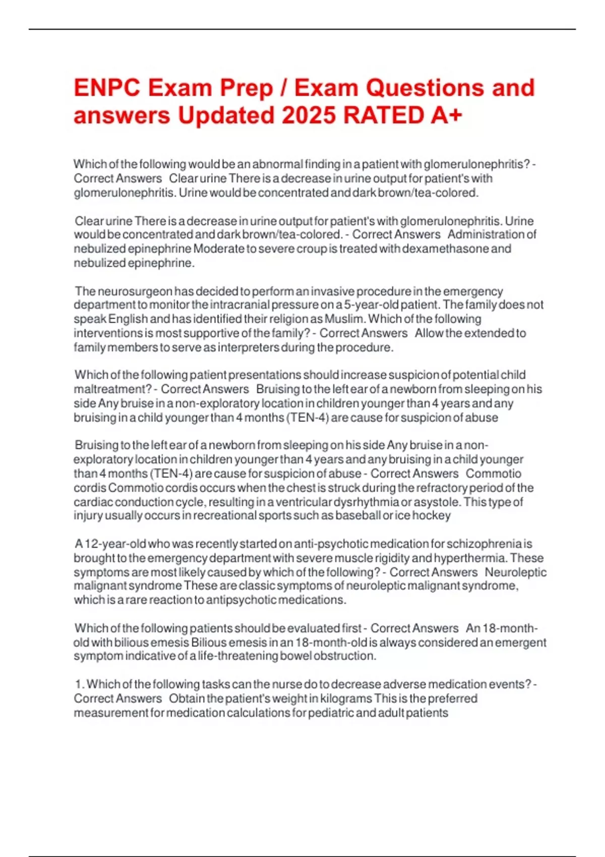 ENPC Exam Prep / Exam Questions and answers Updated 2025 RATED A+ ...