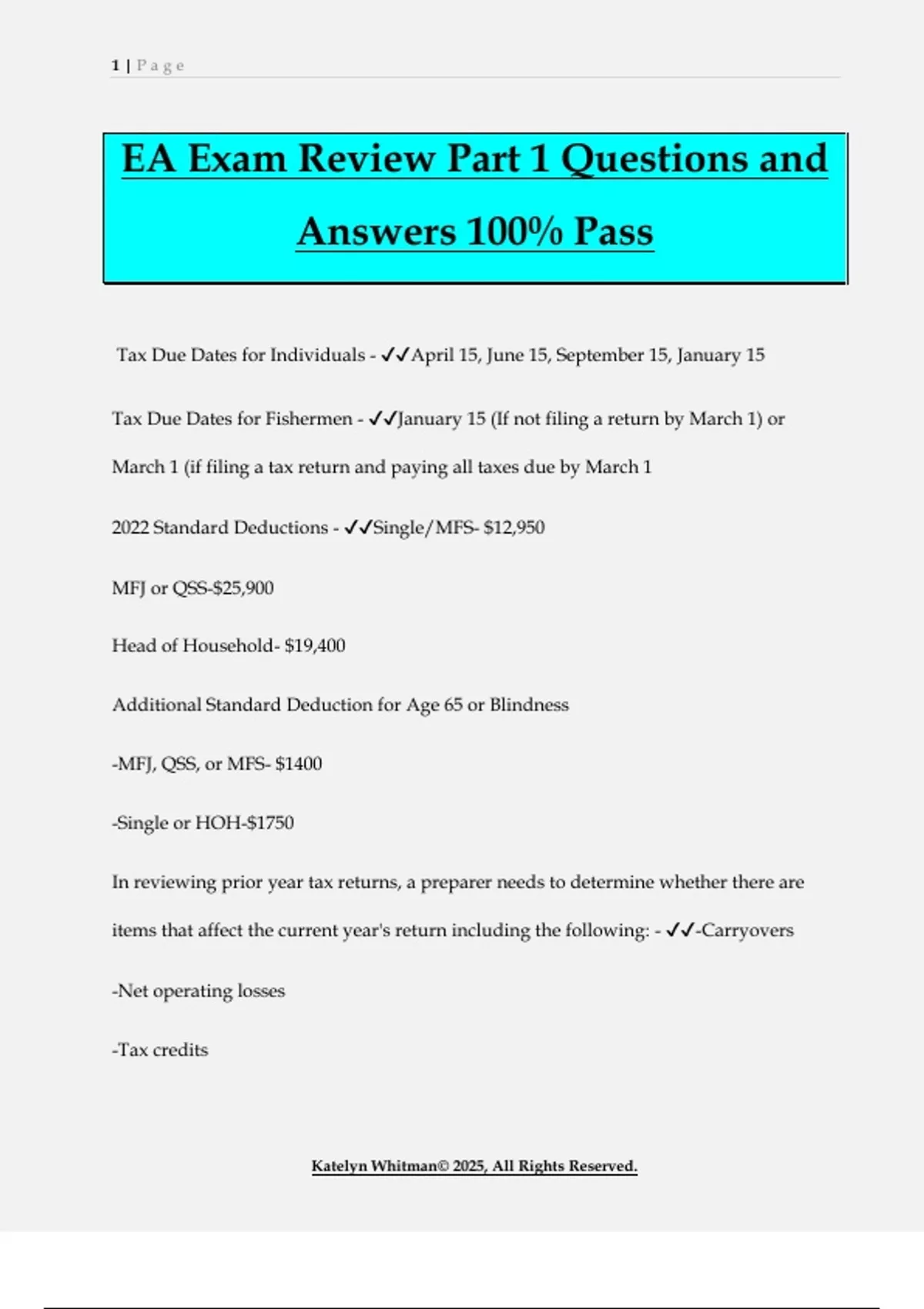 EA Exam Review Part 1 Questions and Answers 100% Pass - Enrolled agent ...