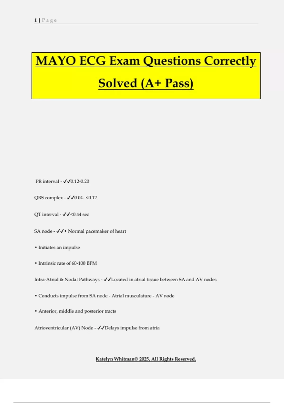 MAYO ECG Exam Questions Correctly Solved (A+ Pass) - Ekg - Stuvia US
