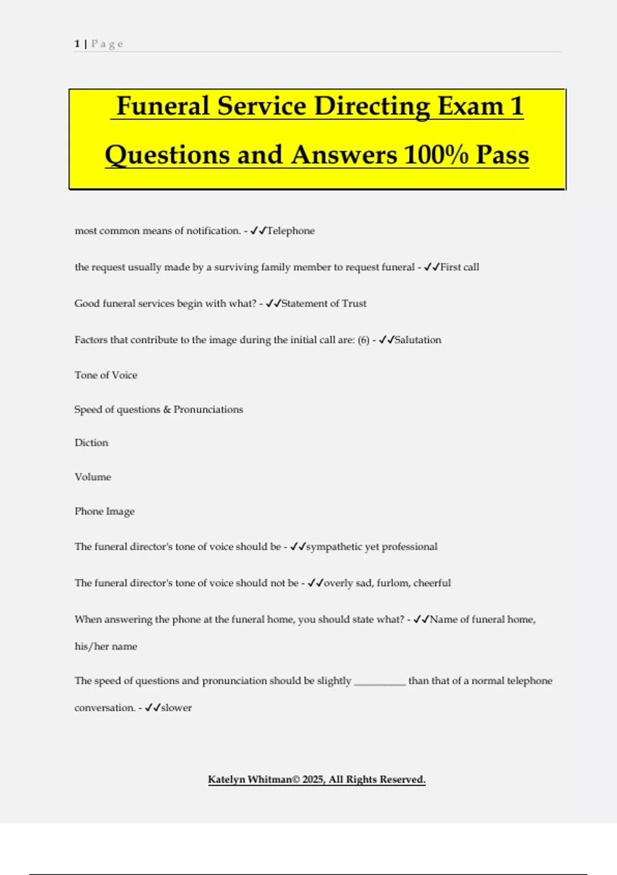 Funeral Service Directing Exam 1 Questions and Answers 100% Pass ...