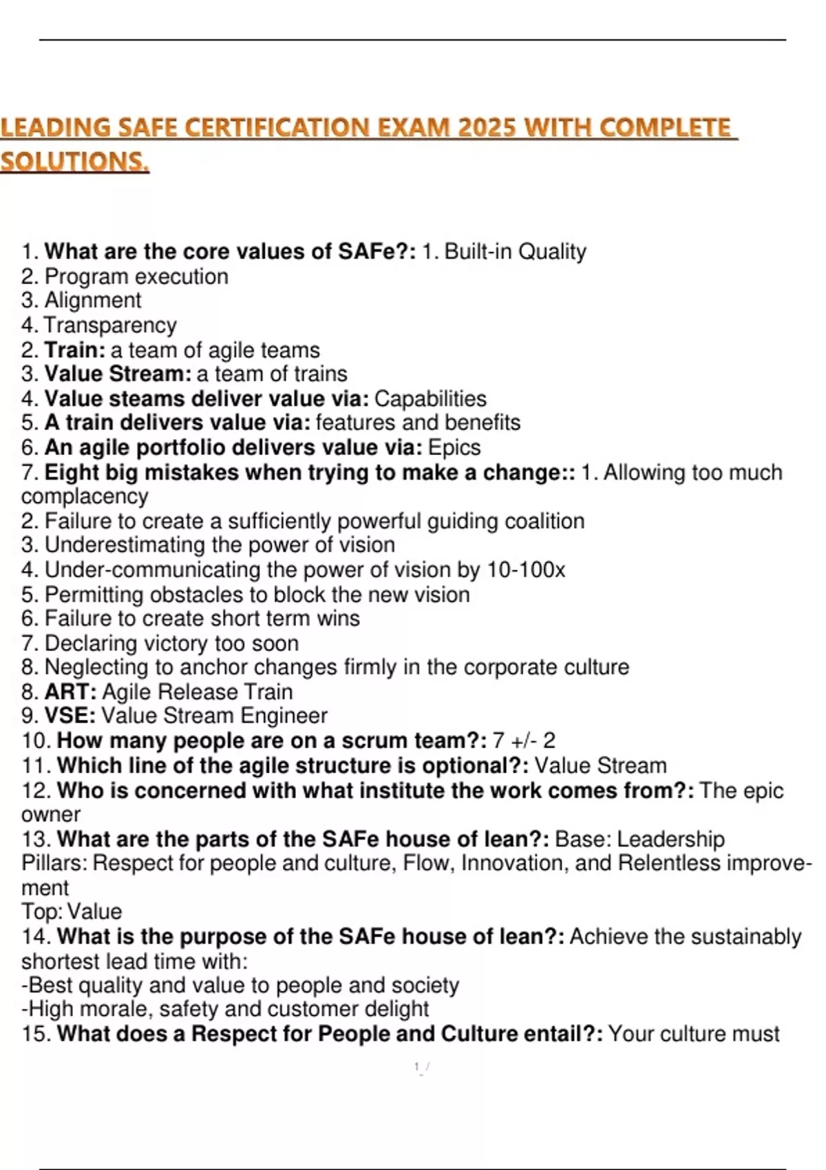 LEADING SAFE CERTIFICATION EXAM 2025 WITH COMPLETE SOLUTIONS. - SAFe ...