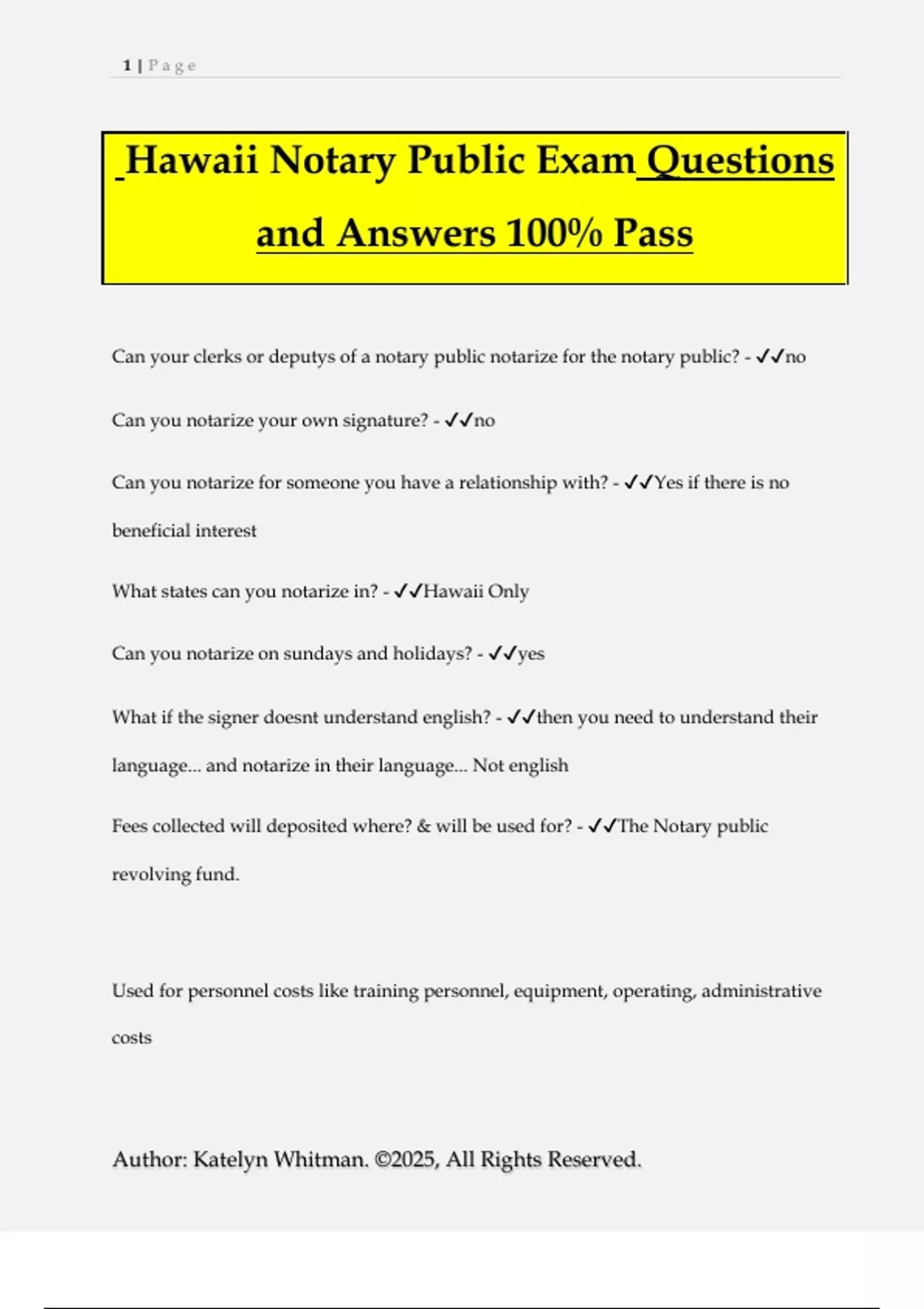 Hawaii Notary Public Exam Questions and Answers 100% Pass - Hawaii ...