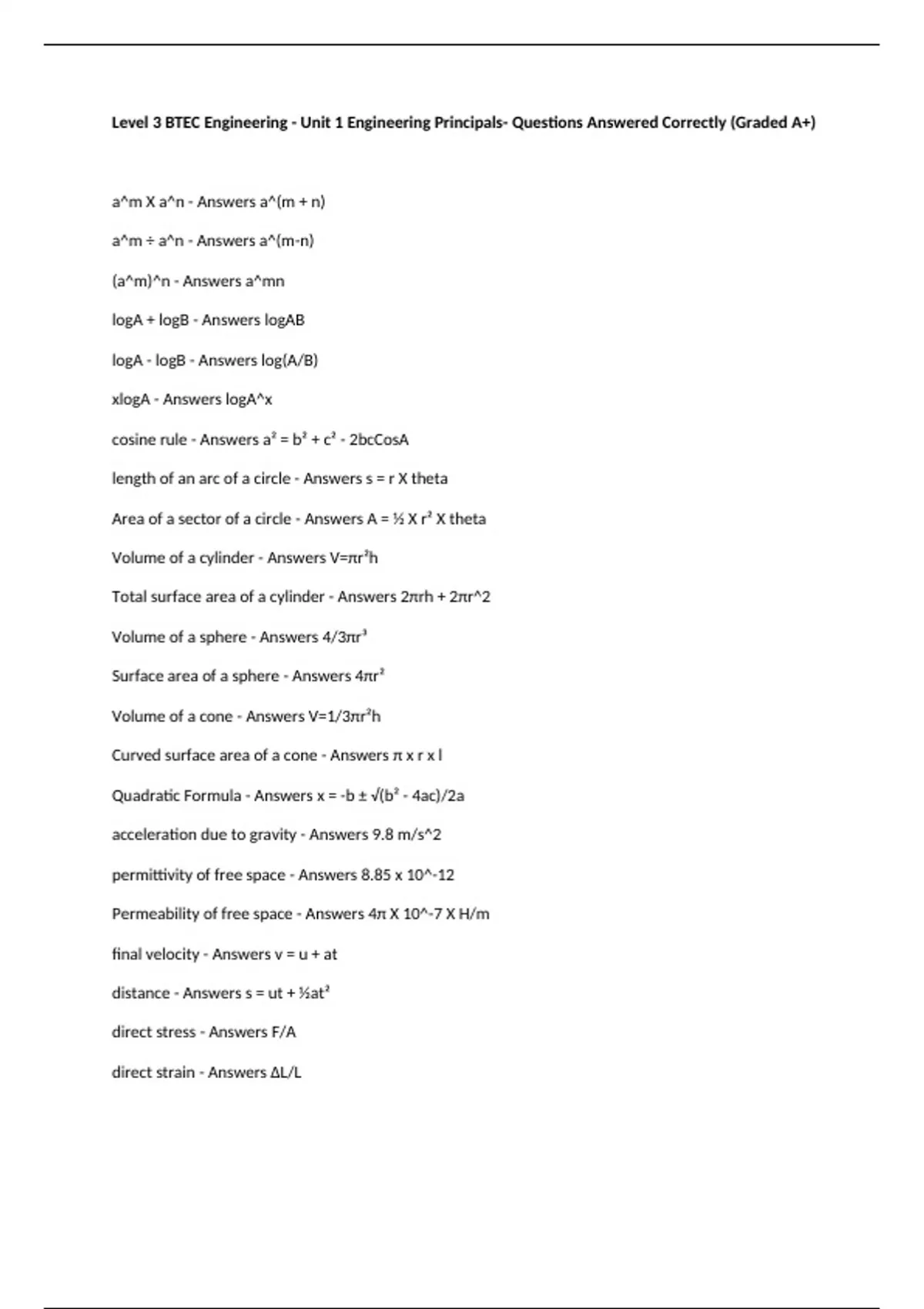 Level 3 BTEC Engineering - Unit 1 Engineering Principals- Questions ...