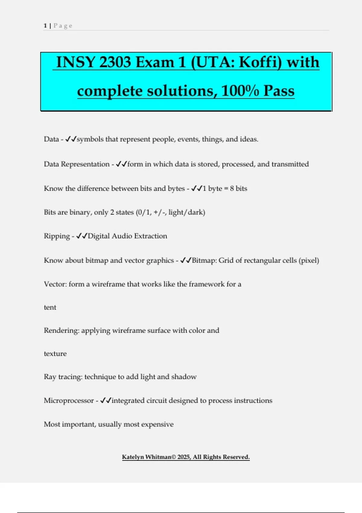 INSY 2303 Exam 1 (UTA: Koffi) with complete solutions, 100% Pass - INSY 2303 - Stuvia US