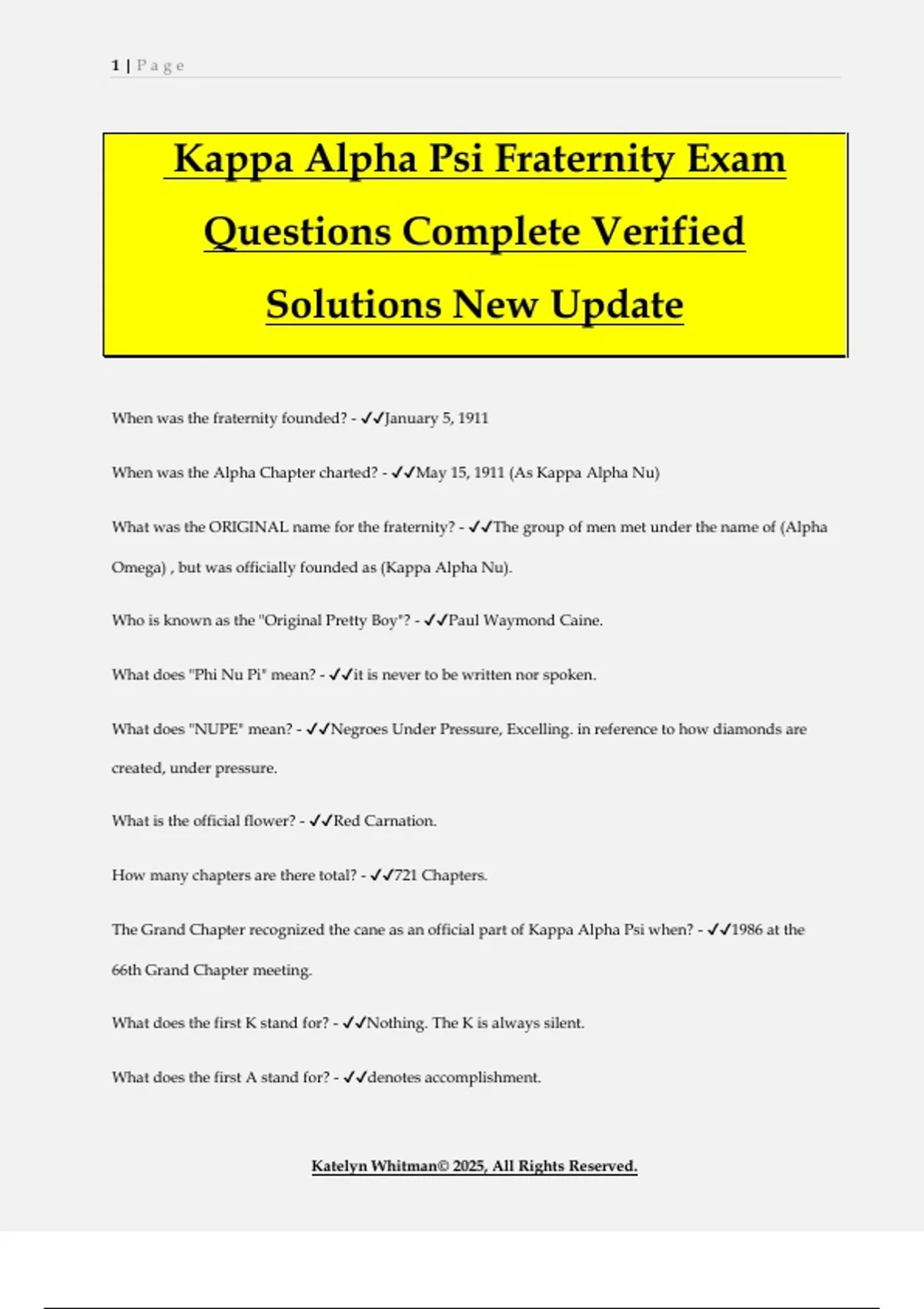 Kappa Alpha Psi Fraternity Exam Questions Complete Verified Solutions ...